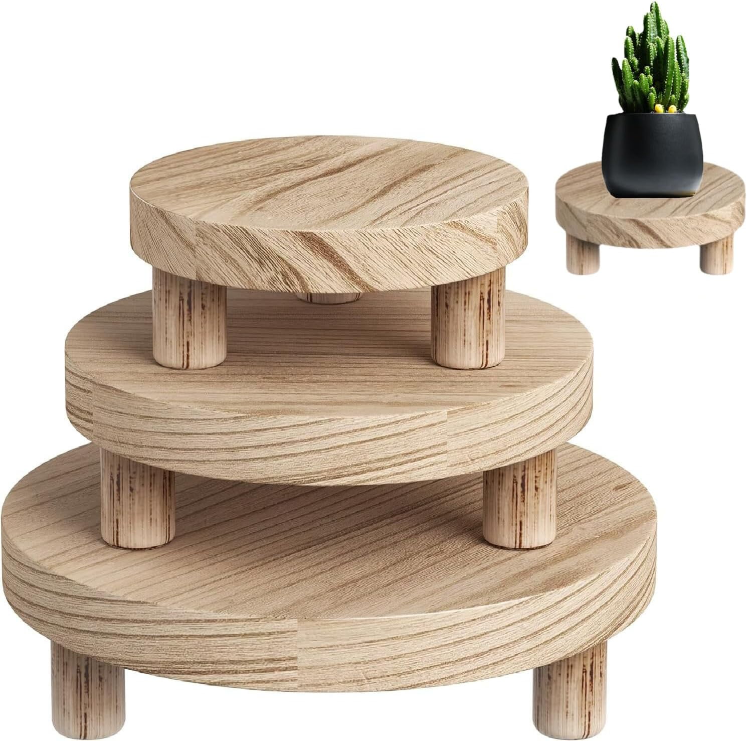 XD2-3 Pcs Wooden Risers for Display, 6/8/10" Round Wood Plant Stand ...