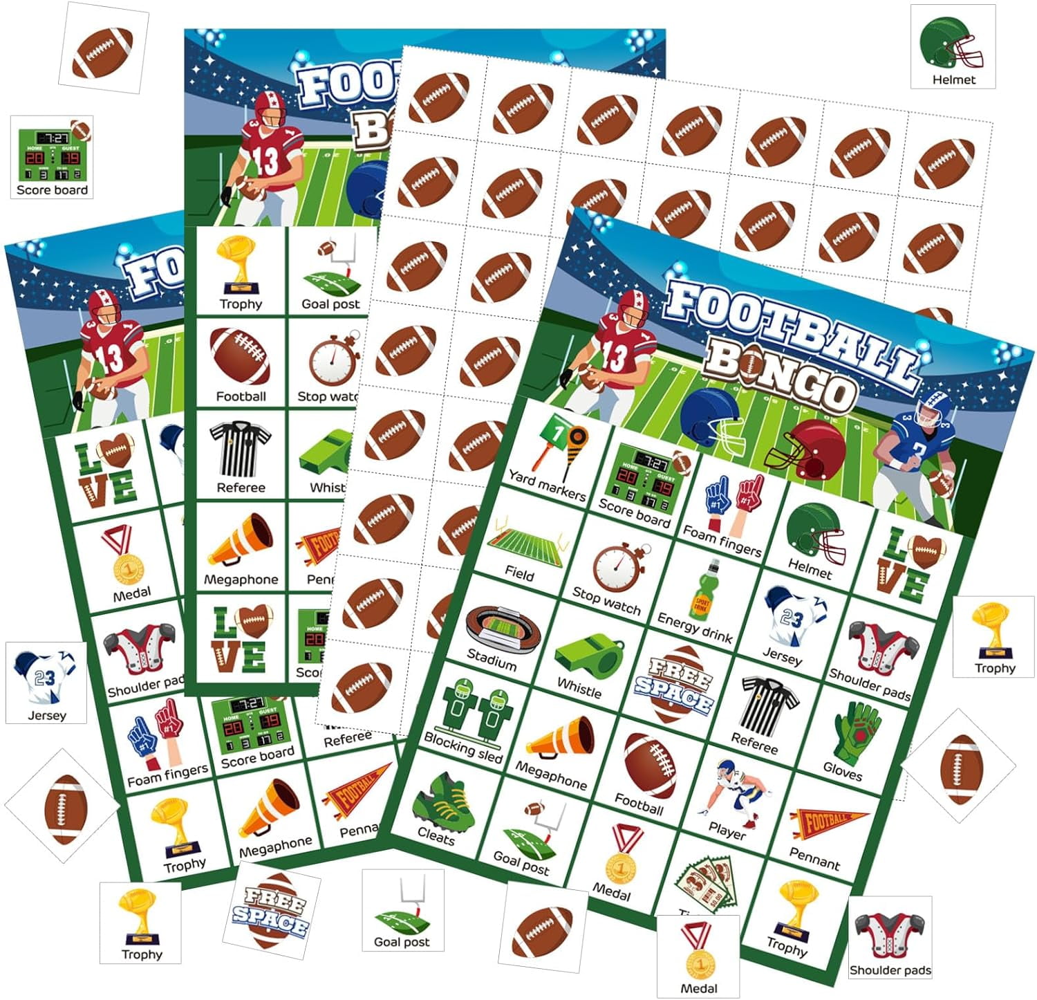 XD2-35 Pcs Football Bingo Games 24 Players American Football Bingo ...