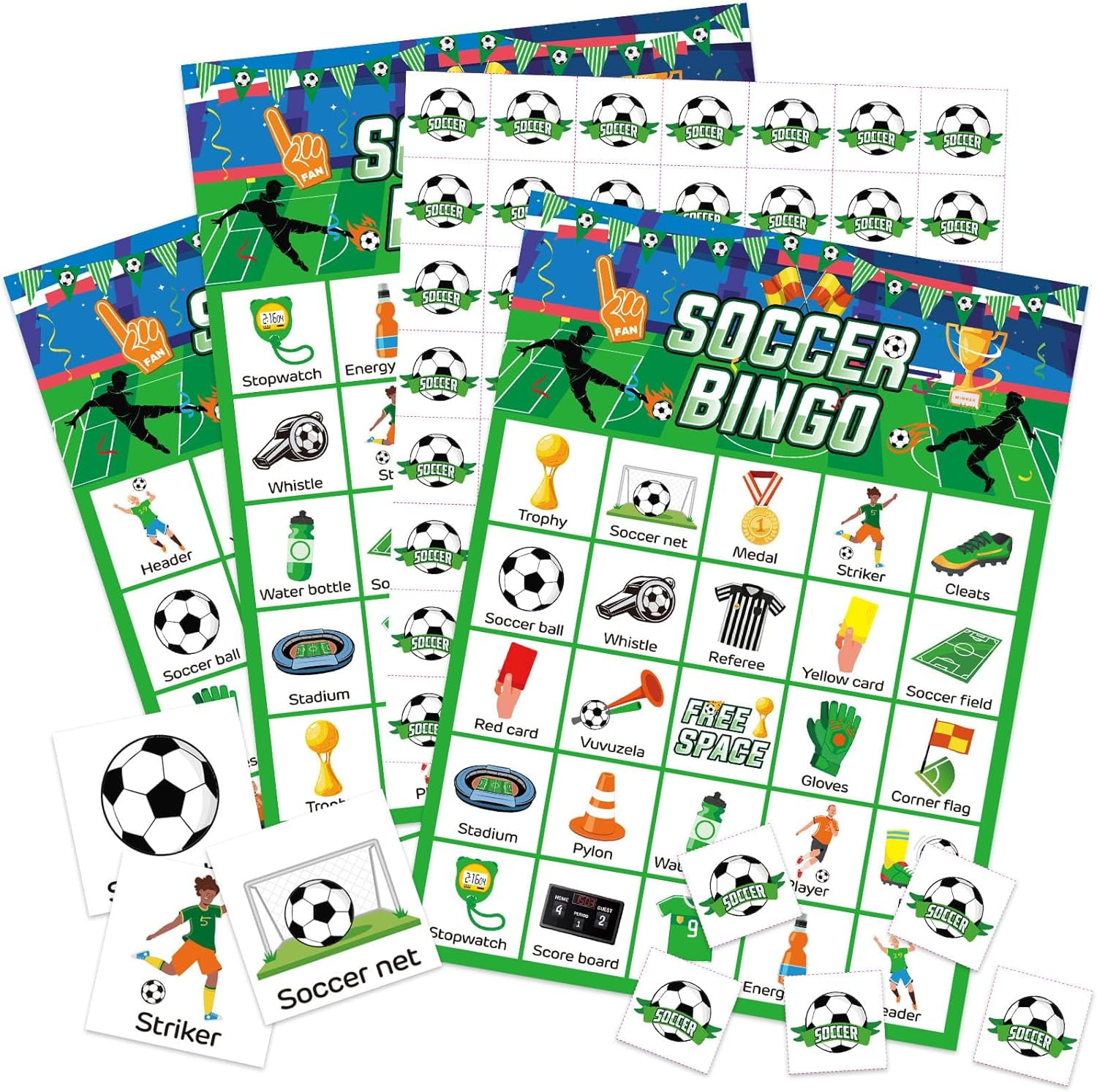 XD2-35 Pcs Soccer Bingo Games 24 Players Ball Sport Party Bingo Cards ...
