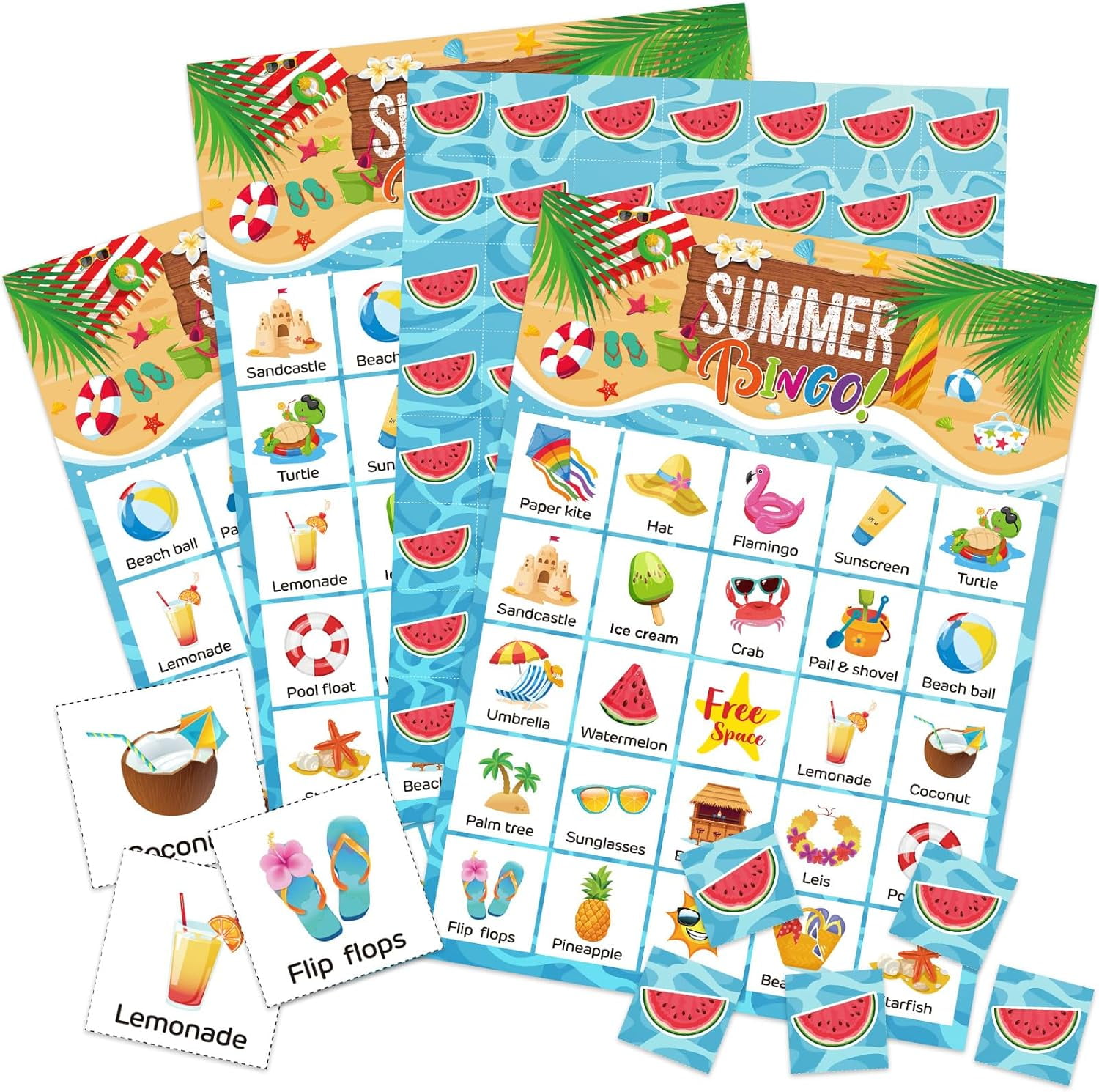 XD2-35 Pcs Summer Bingo Games 24 Players Beach Party Bingo Cards Hawaii ...
