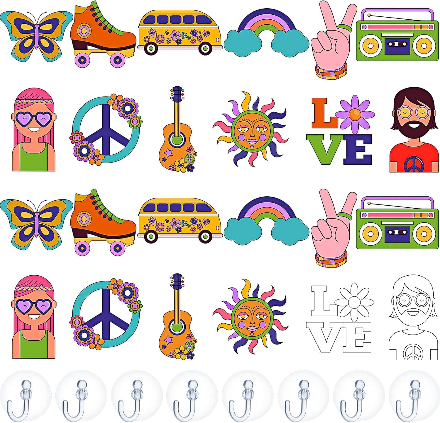 XD2-36 Pcs Window Art Hippie Suncatcher Kits for Kids Peace and Love ...