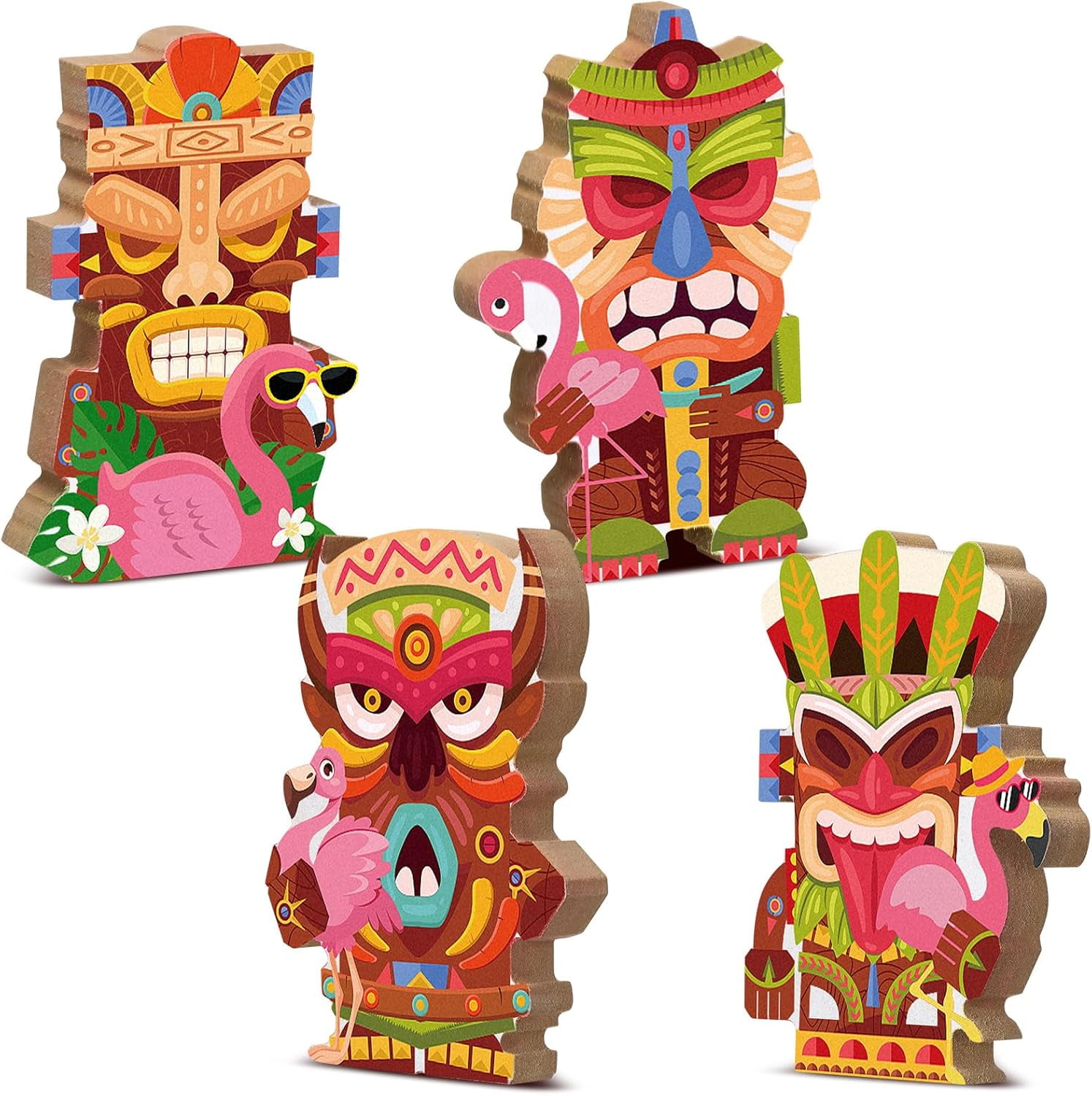 XD2-4 Pcs Tiki Bar Table Sign Luau Table Decorations Tiki Flamingo ...