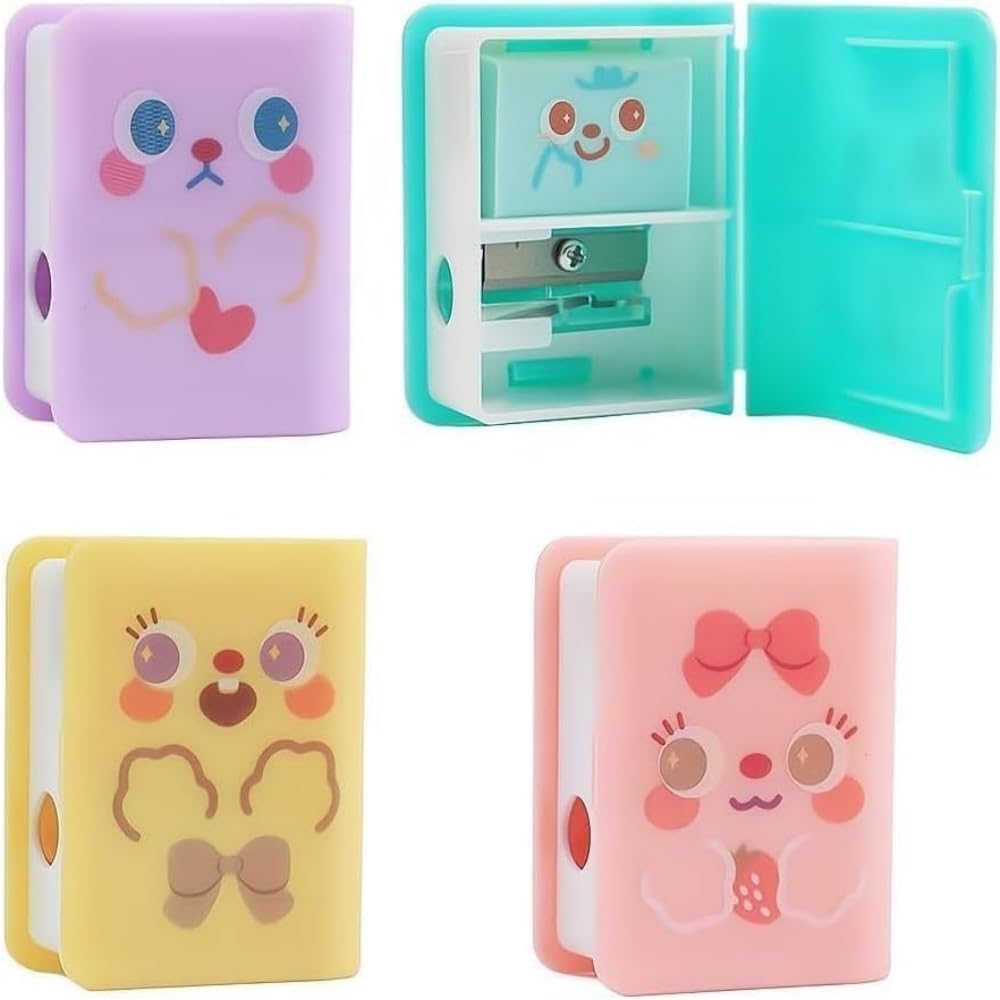XD2-4Pcs Multicolour Cute Dual Purpose Book Pencil Sharpener Eraser ...