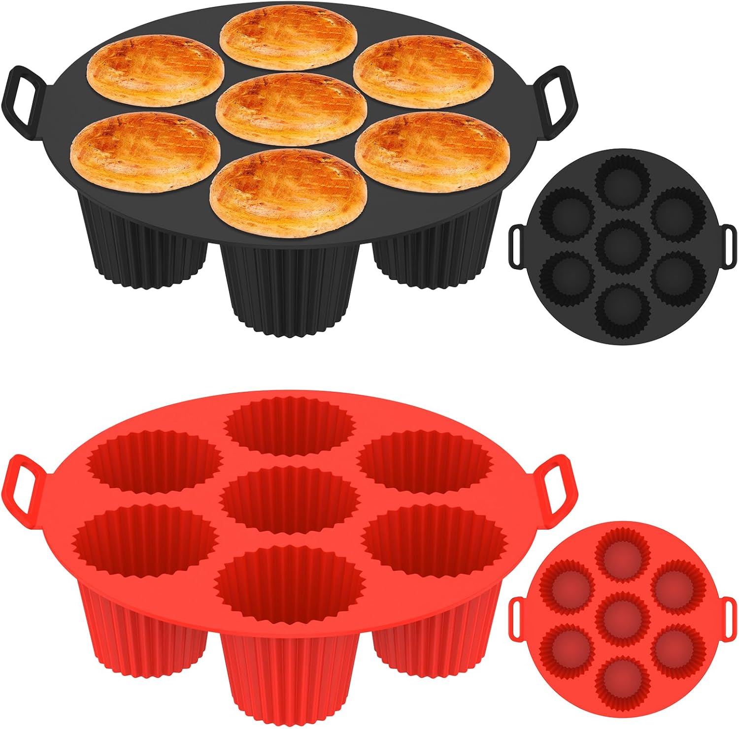 XD2-4Pcs Silicone 7 Cavity Mini Muffin Pan With Double Handles, Ruffles ...
