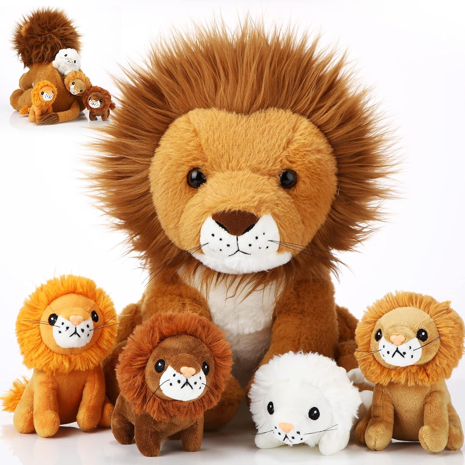 XD2-5 Pcs Lion Plush Set Large Lion Stuffed Animal with 4 Cute Baby ...