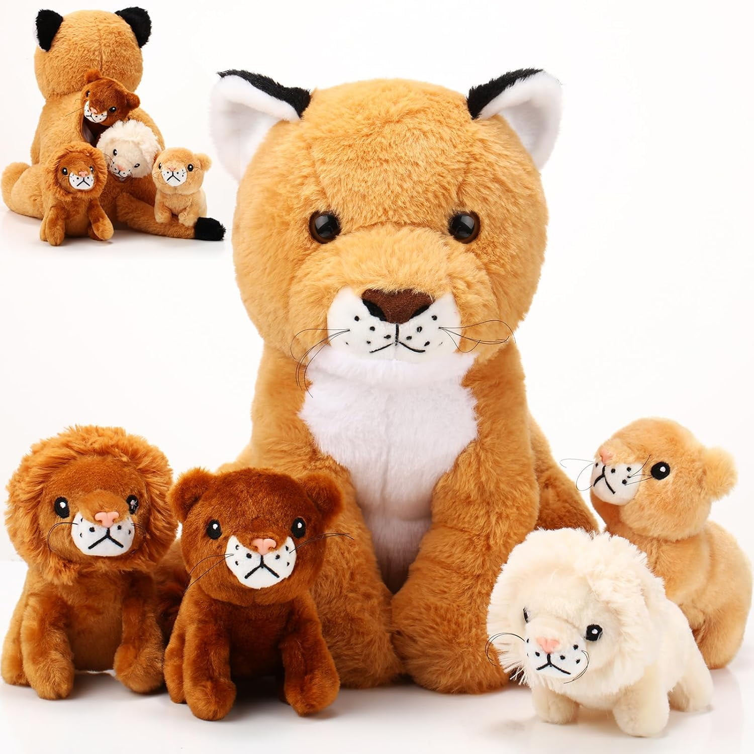 XD2-5 Pcs Lion Plush Set Large Lion Stuffed Animal with 4 Cute Baby ...
