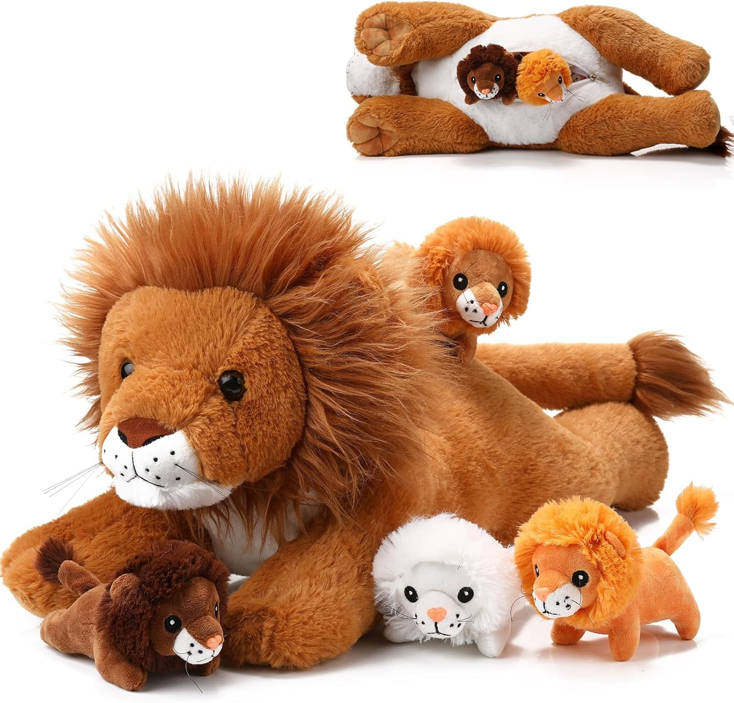 XD2-5 Pcs Lion Plush Set Large Lion Stuffed Animal Daddy with 4 Cute ...