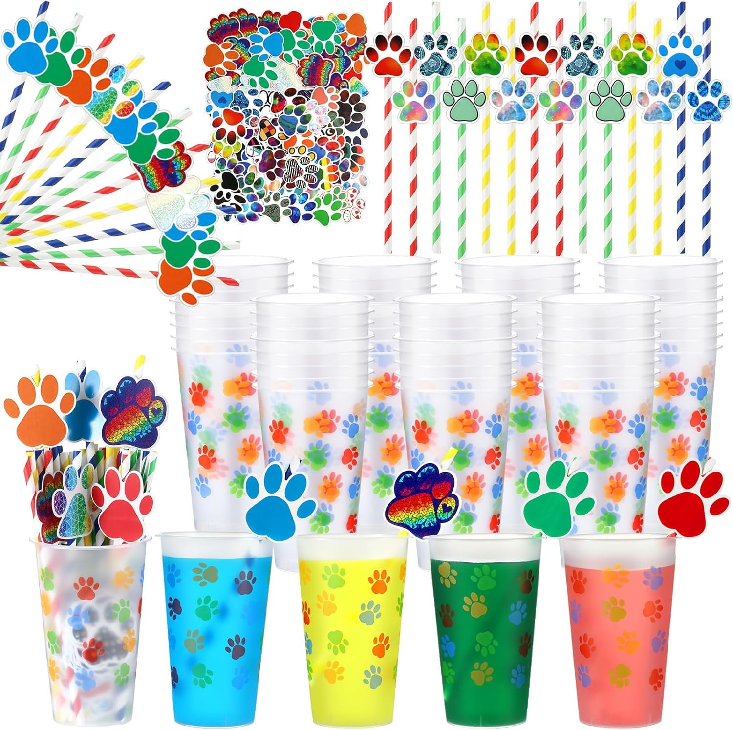XD2-50 Pcs Dog Paw Party Favors Cups Reusable 16 oz Dog Plastic Cups ...