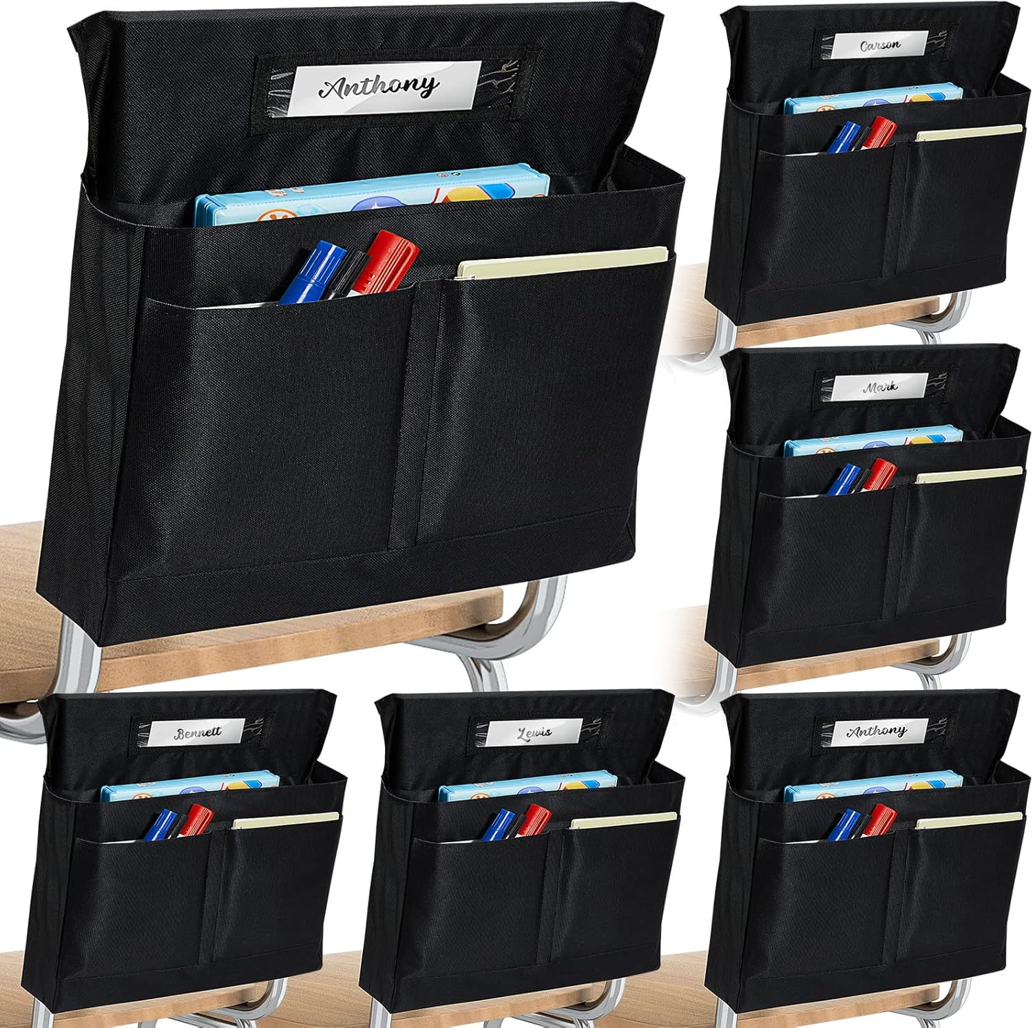 XD2-6 Pack 18 x 17 Inch Chair Pockets for Classroom Pockets Organizer ...