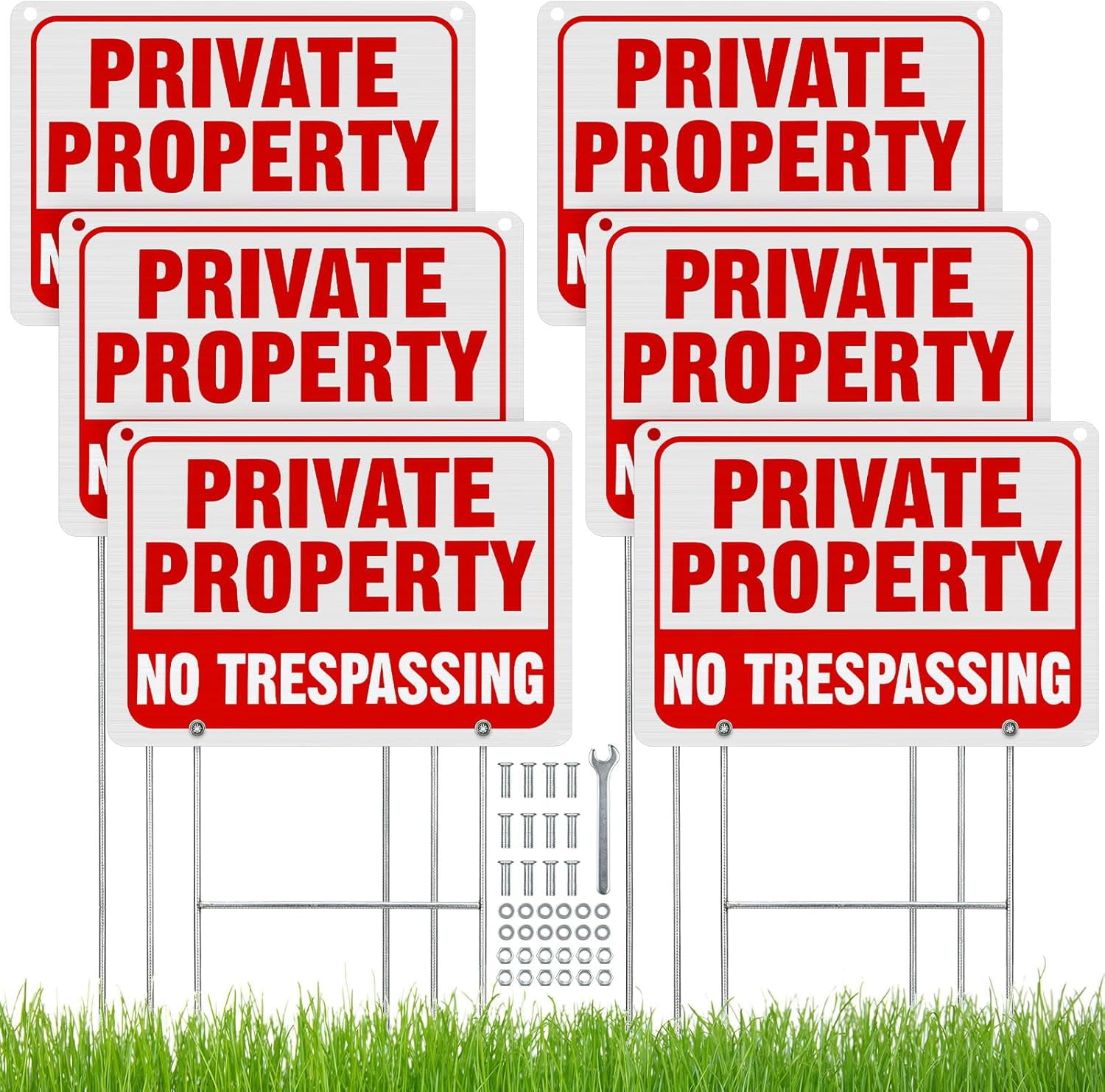 XD2-6 Pack Metal No Trespassing Sign 12 x 8 Inch Private Property Word ...