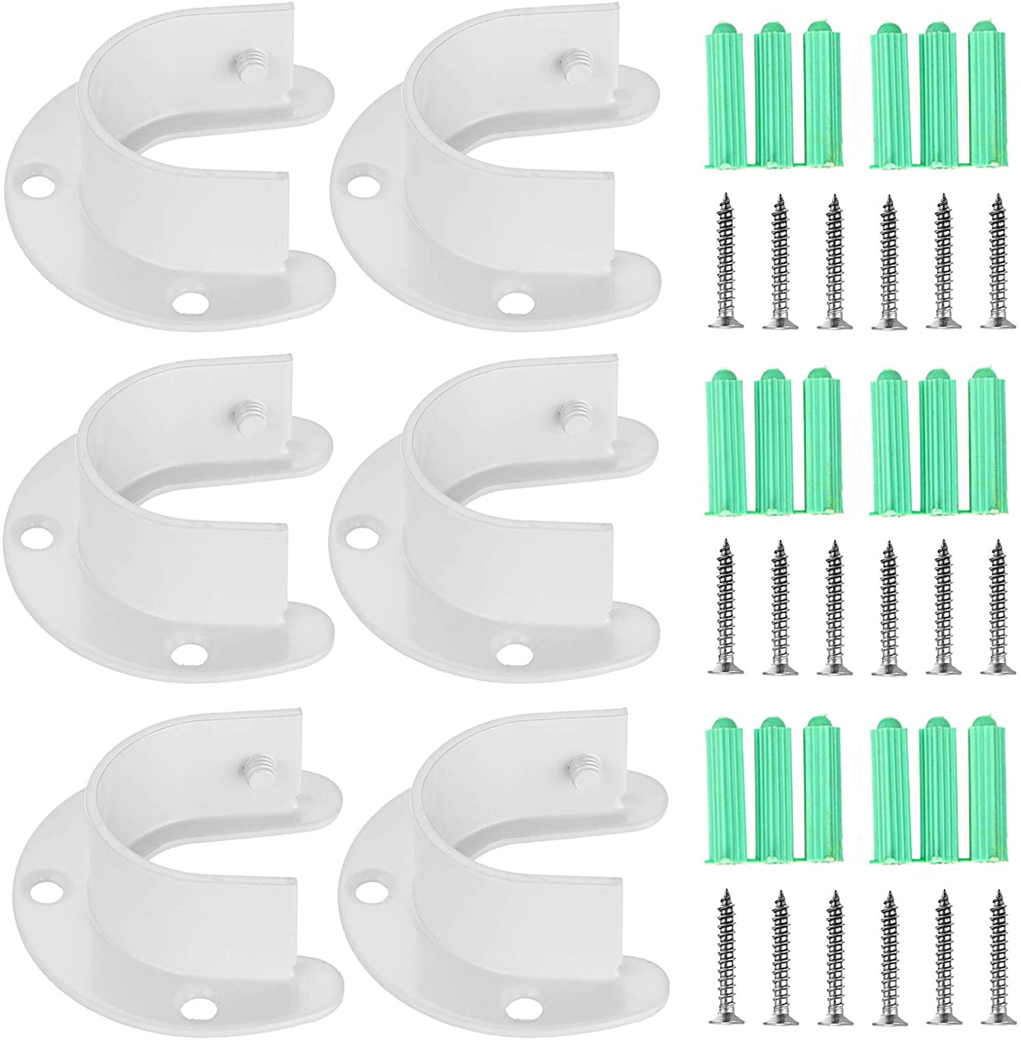 XD2-6 Packs Closet Rod End Supports Curtain Flange Rod Holder 1-1/4 ...