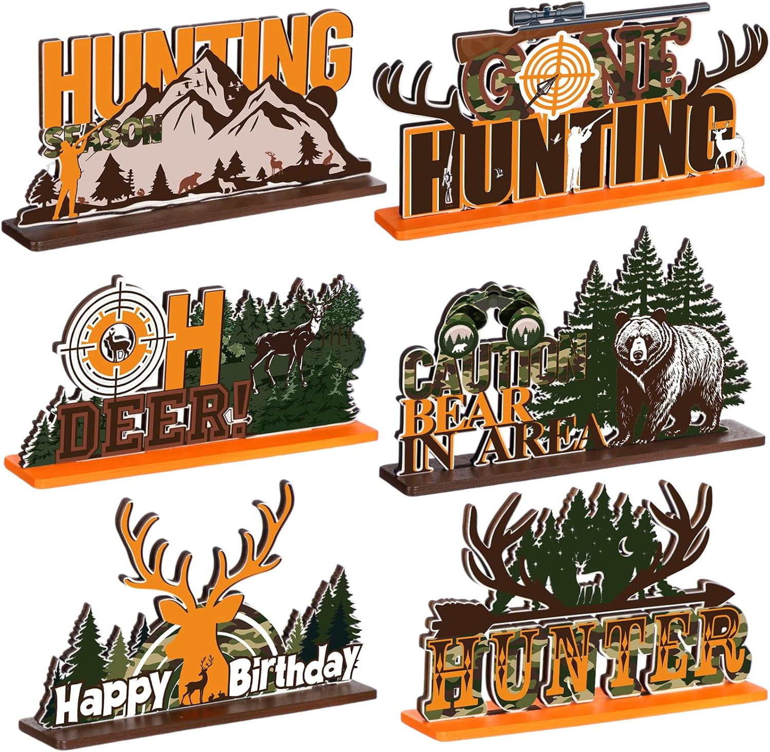 XD2-6 Pieces Hunting Birthday Party Table Decoration Camo Deer Hunting ...