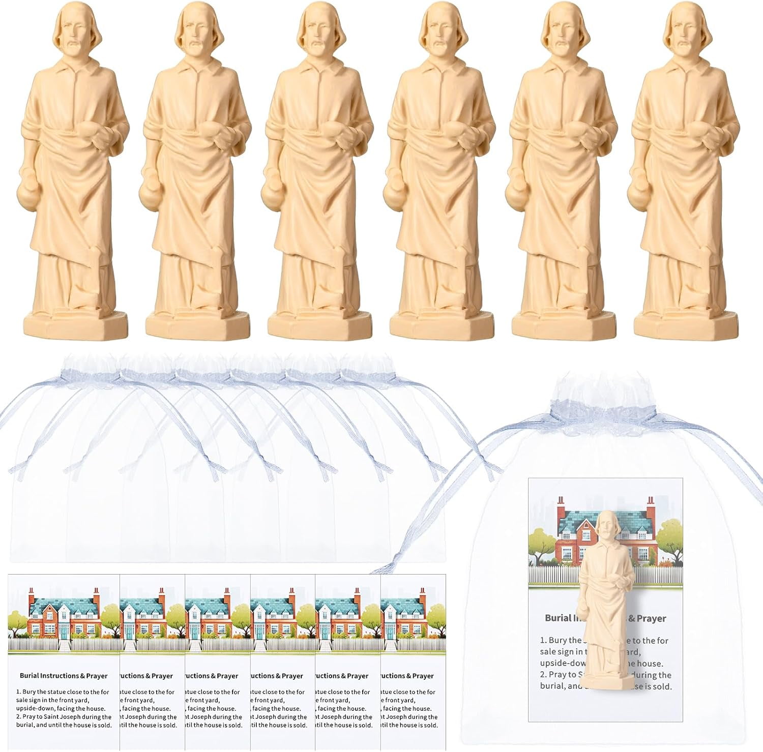 XD2-6 Sets St Joseph Statue for Selling House 6 Small Resin Saint Joseph Figurine with 6 ...