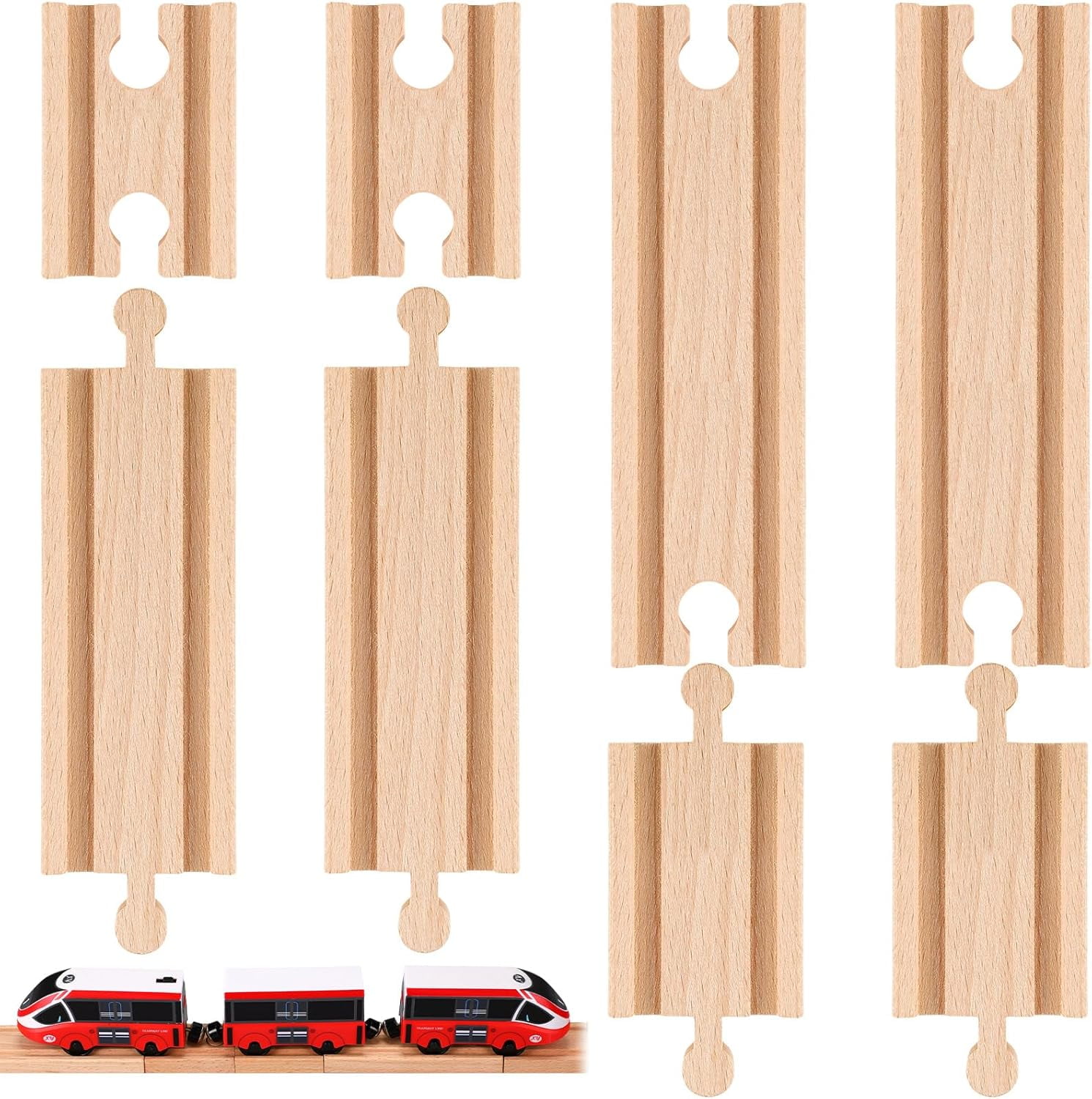 XD2-8 Pcs Straight Wooden Tracks Expansion Train Track Adapters ...