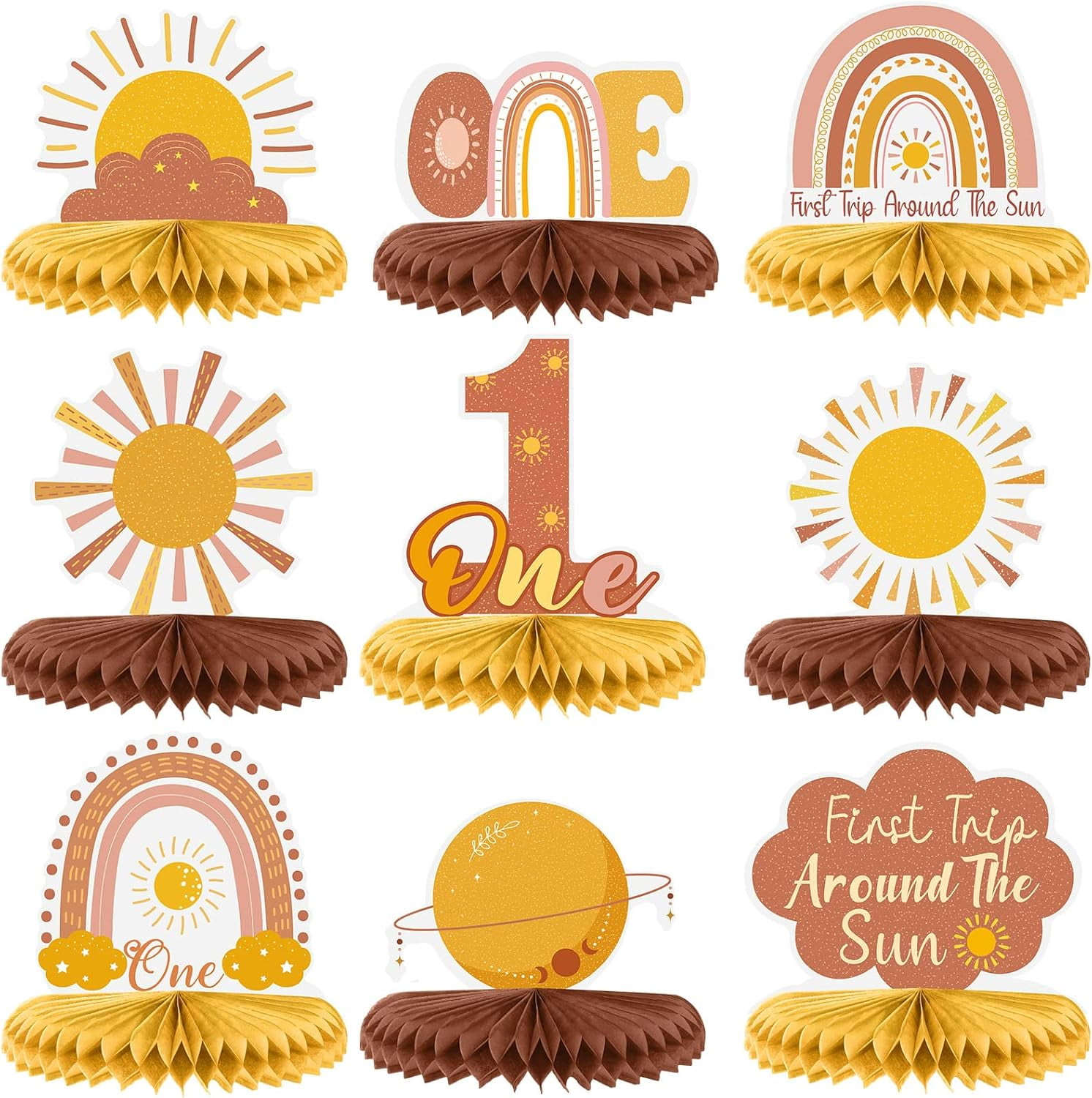 XD2-9 Pcs Boho Honeycomb Centerpieces Sunshine Party Decorations First ...