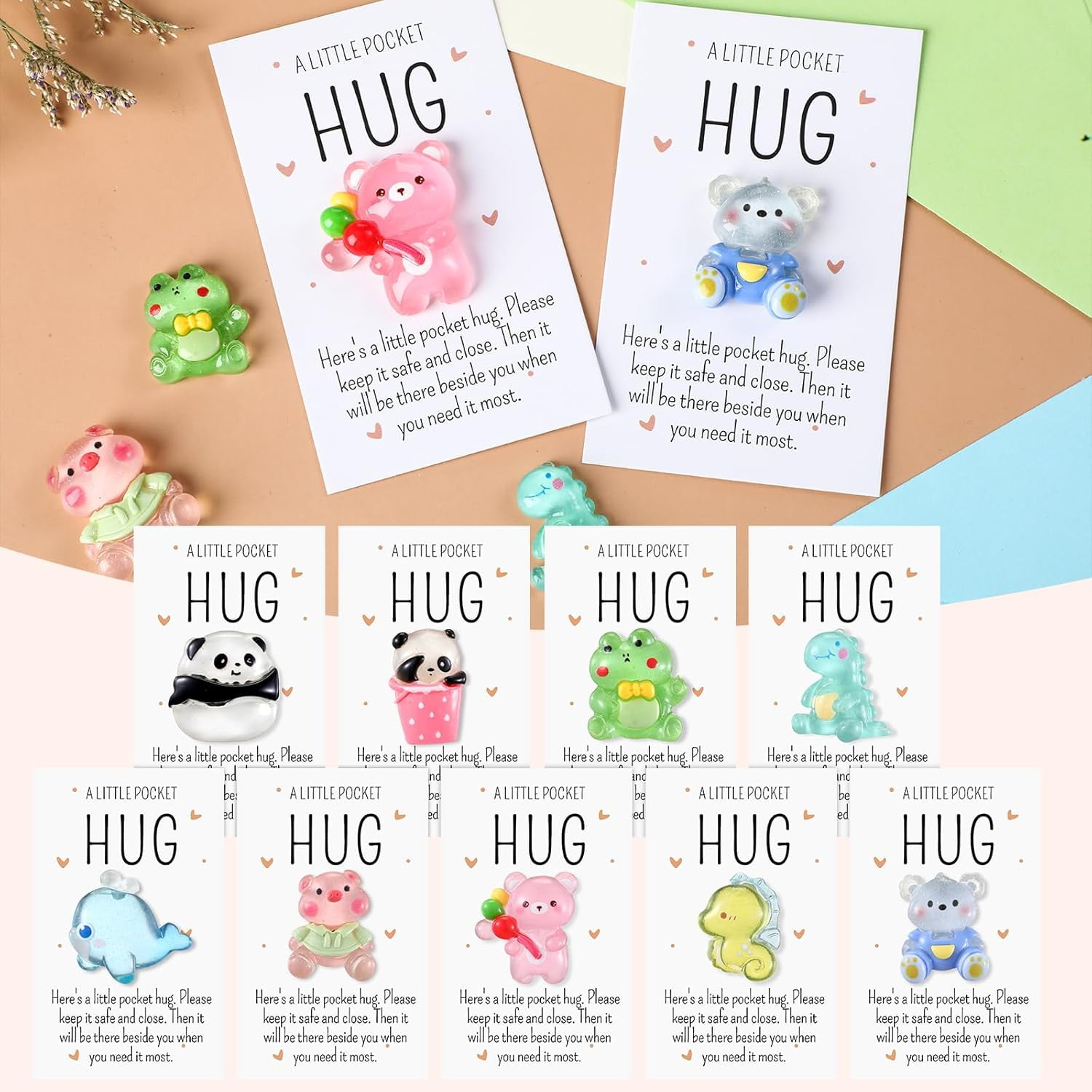 XD2-9 Sets Pocket Hug Bulk Little Resin Animal Emotional Support Gifts ...