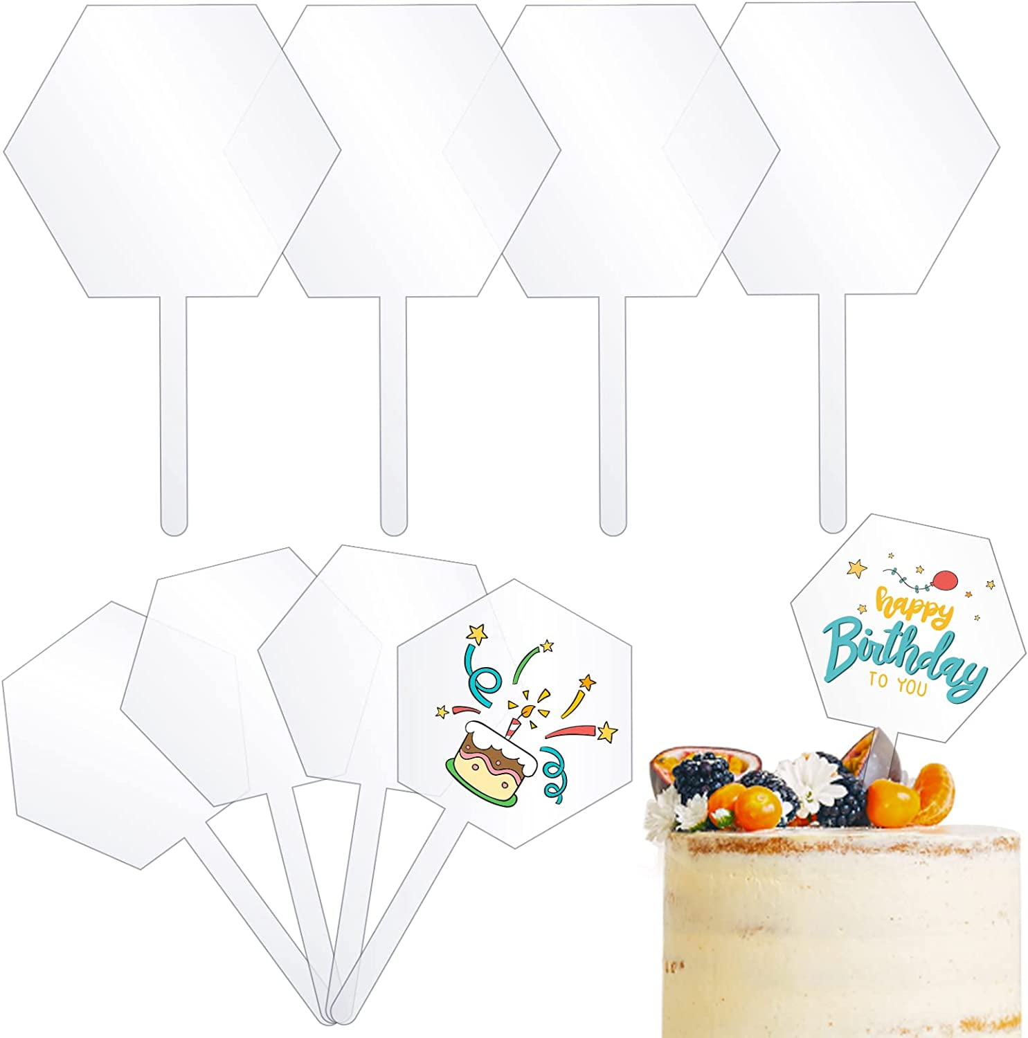 XD2-Acrylic Cake Topper 8 PCS (4 PCS 5 inch and 4 PCS 4 inch Hexagon ...