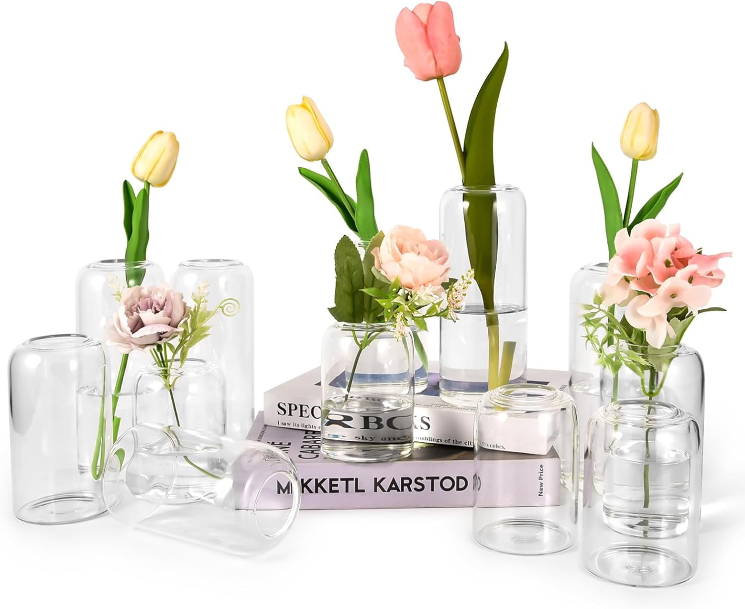XD2-Bud Vases Set of 12 Clear Small Flower Vase in Bulk Blown Modern Small Glass Vases for ...