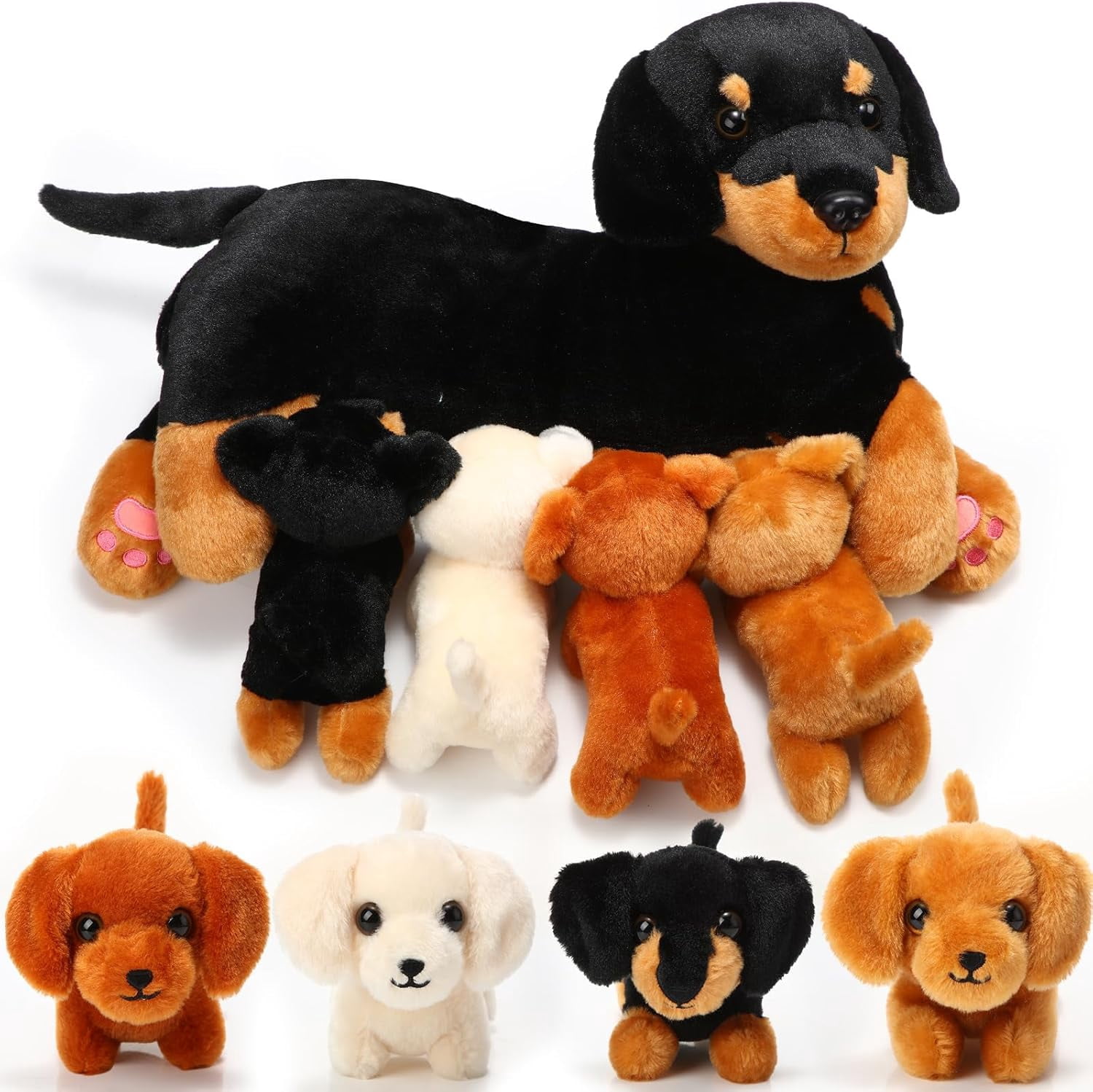 XD2-Nurturing Dog Stuffed Animal Set with 4 Baby Puppies, Soft Cute Dog ...