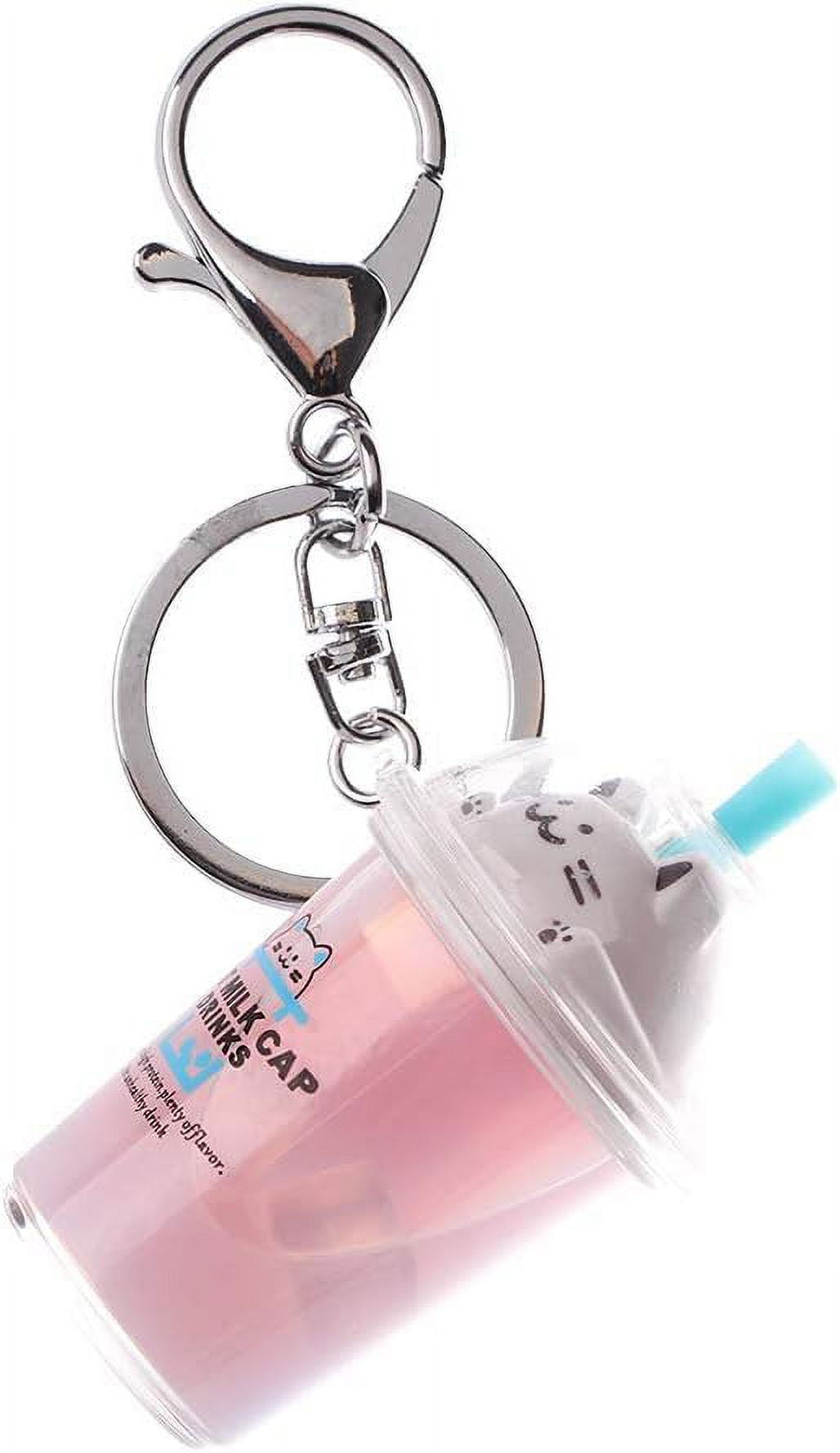 XD2-Pink Boba Keychain Milk Tea Cup Key Ring,Cartoon Cat Car Keychain ...