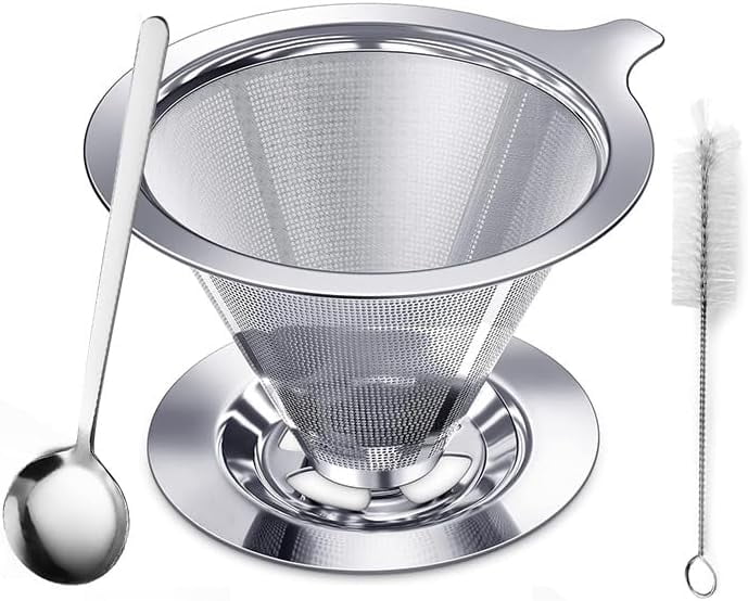 XD2-Pour Over Coffee Dripper, Stainless Steel Paperless Reusable Coffee ...