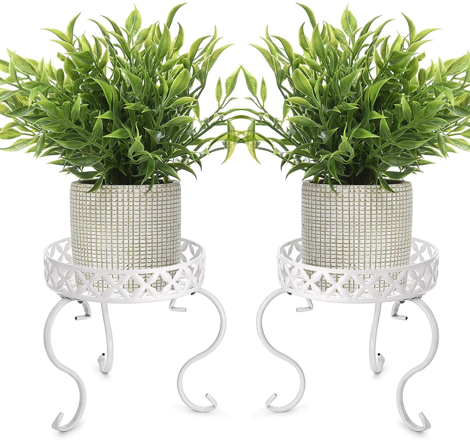 XD2-Set of 2 Metal Round Plant Stand Rustproof Iron Flower Pot Holder, Modern Plant Display ...