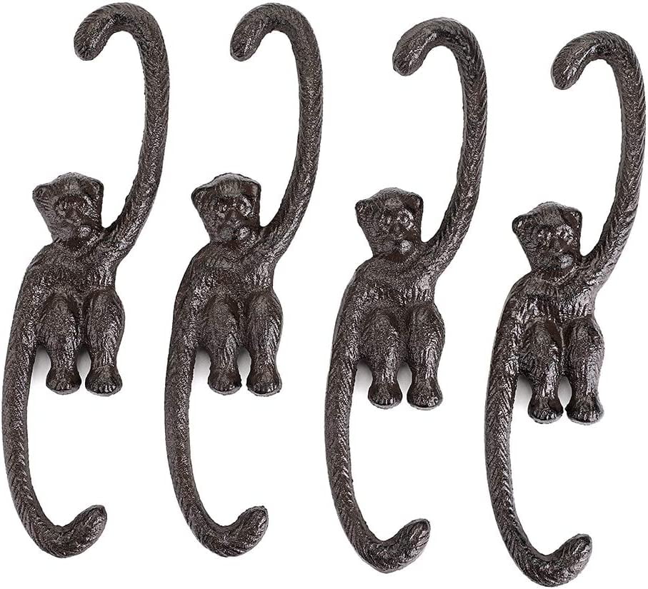 XD2-Set of 4 Heavy Duty Cast Iron S Monkey Hooks - 8 Inch Decorative ...