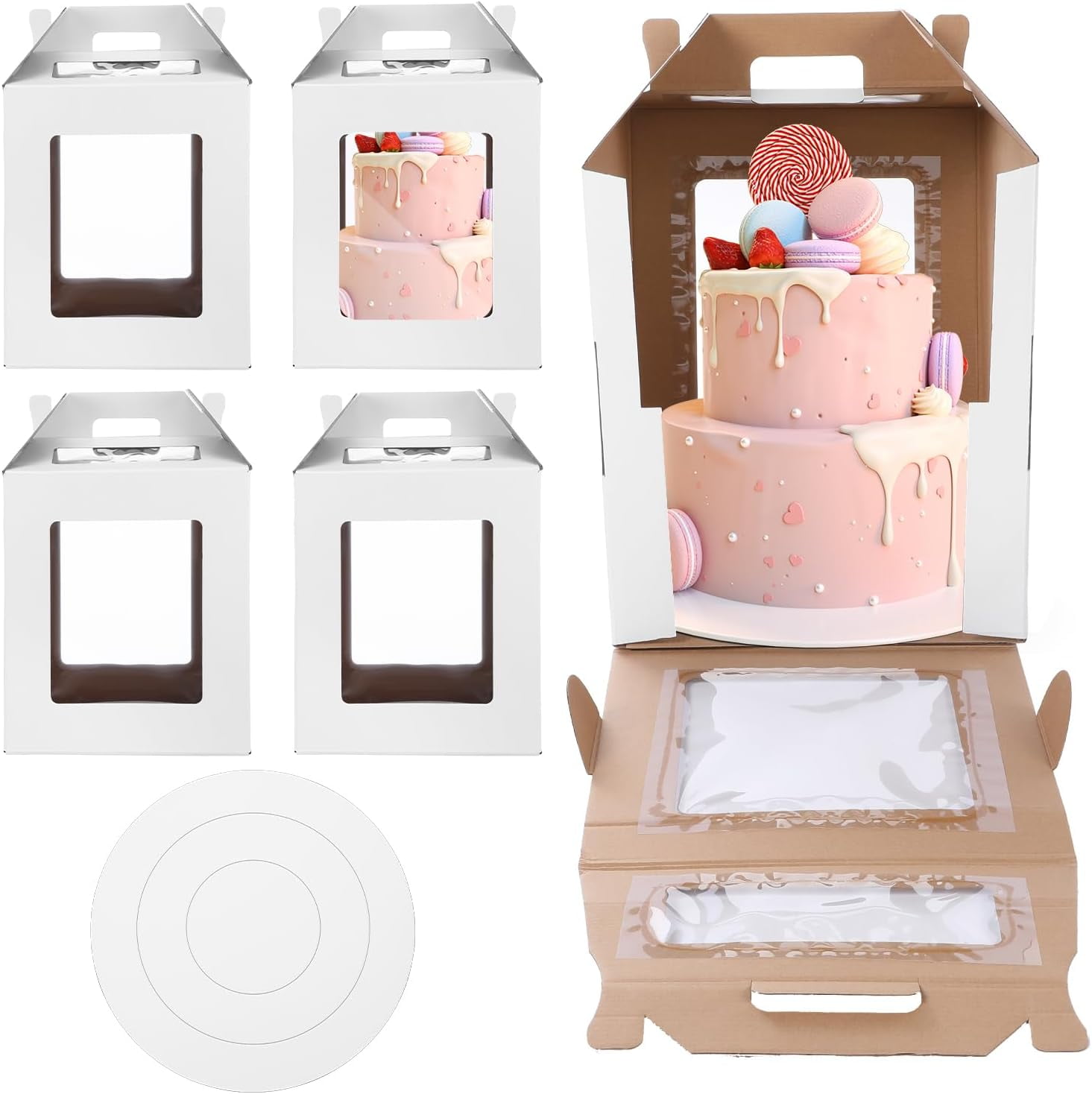 XD2-Tall Cake Boxes with 4 windows and Cake Boards,12x12x14 Inch Large ...