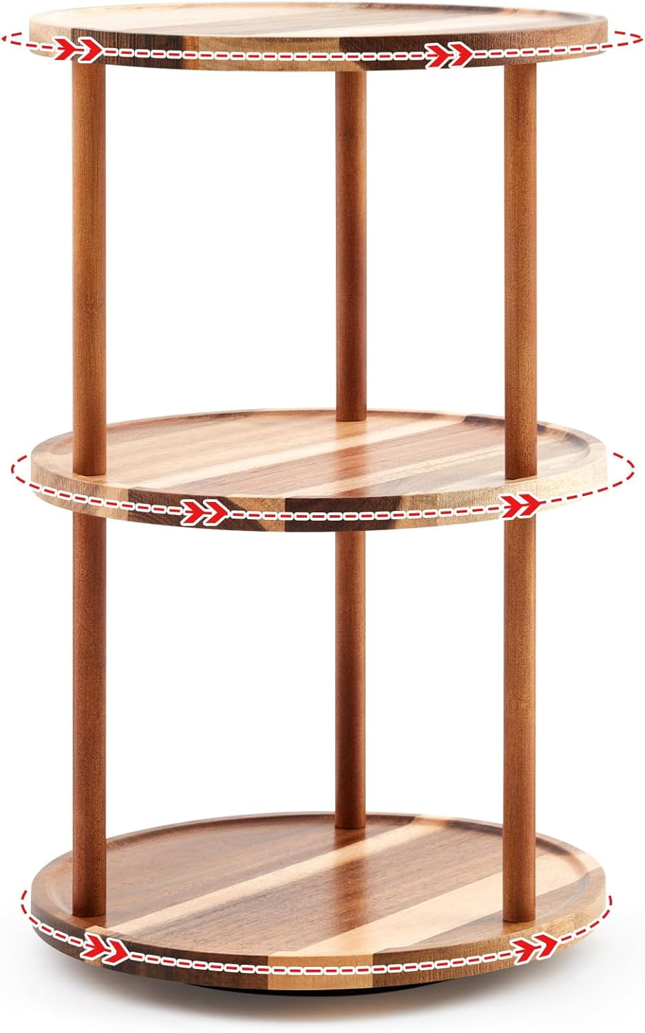 XD3-10'' x 10'' x 18'' 3 tier Acacia Wood Lazy Susan Spice Rack ...