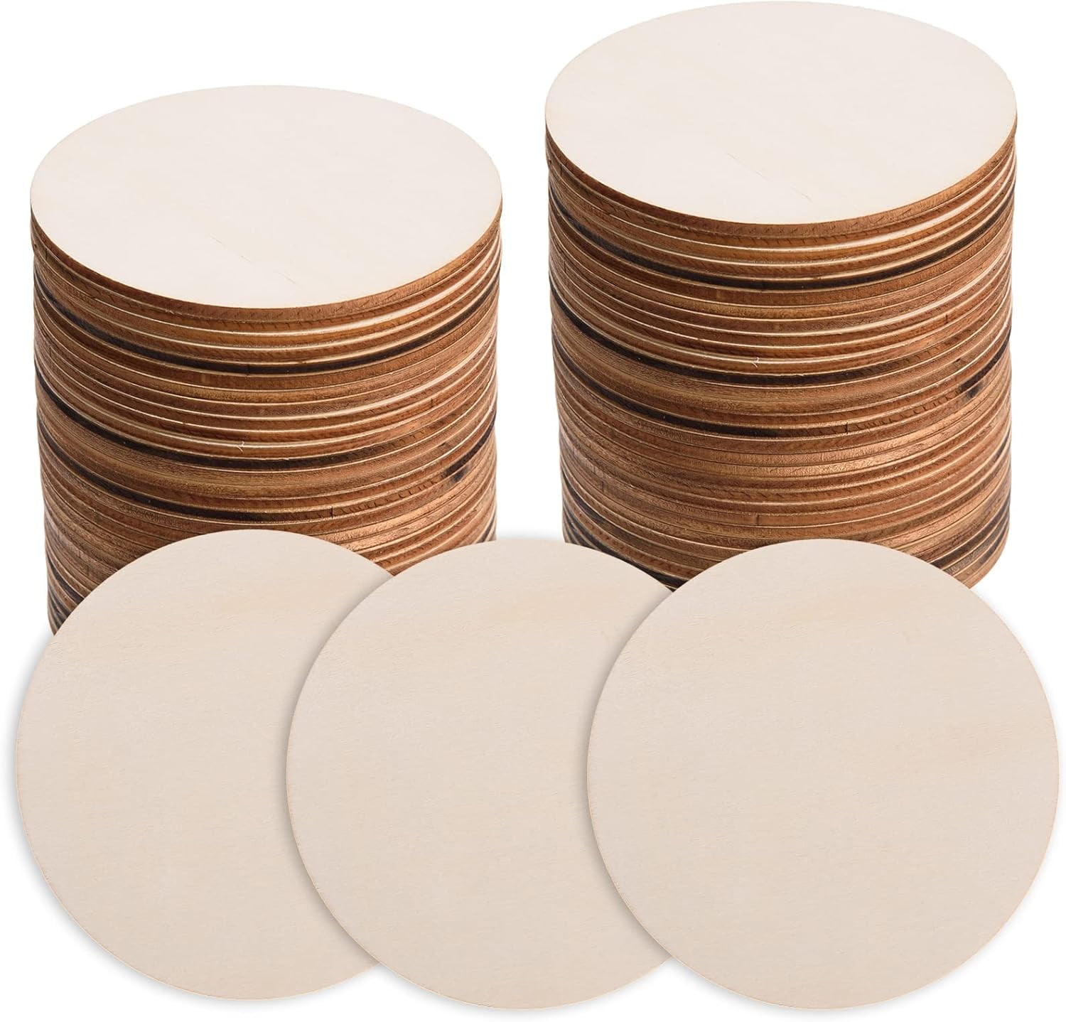 XD3-100 Pcs 3 Inch Wood Circles for Crafts Unfinished Wood Circles ...