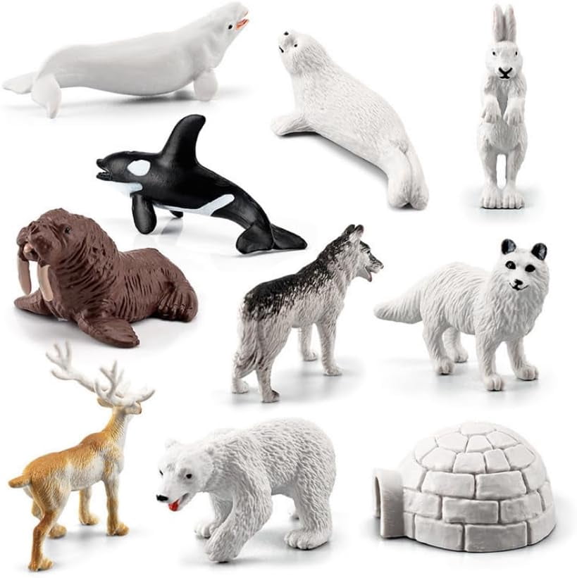 XD3-10Pcs Mini Polar Animals Figurines Toy Play Arctic Animals Toys Set ...