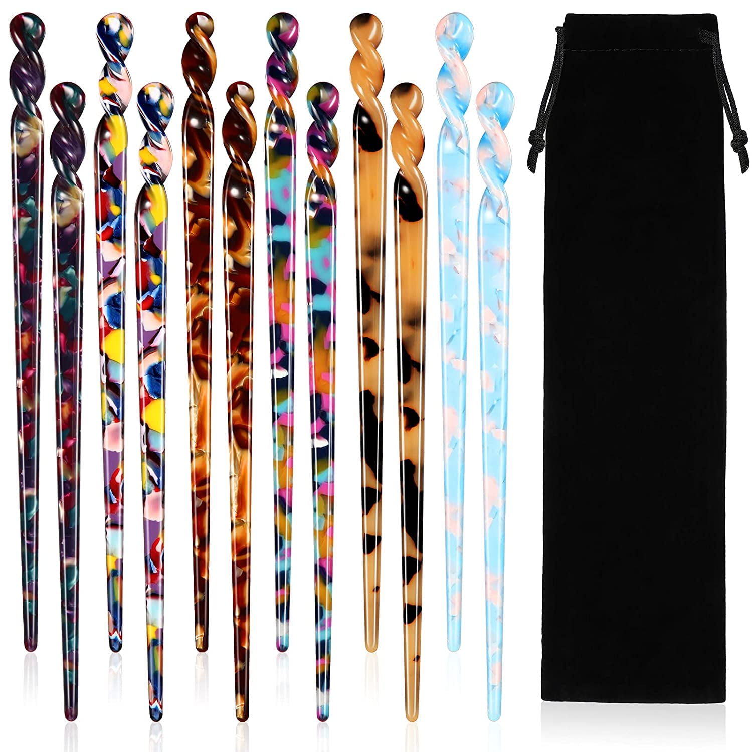 XD3-12 Pieces Acetate Hair Sticks Hair Chopsticks Tortoise Shell ...