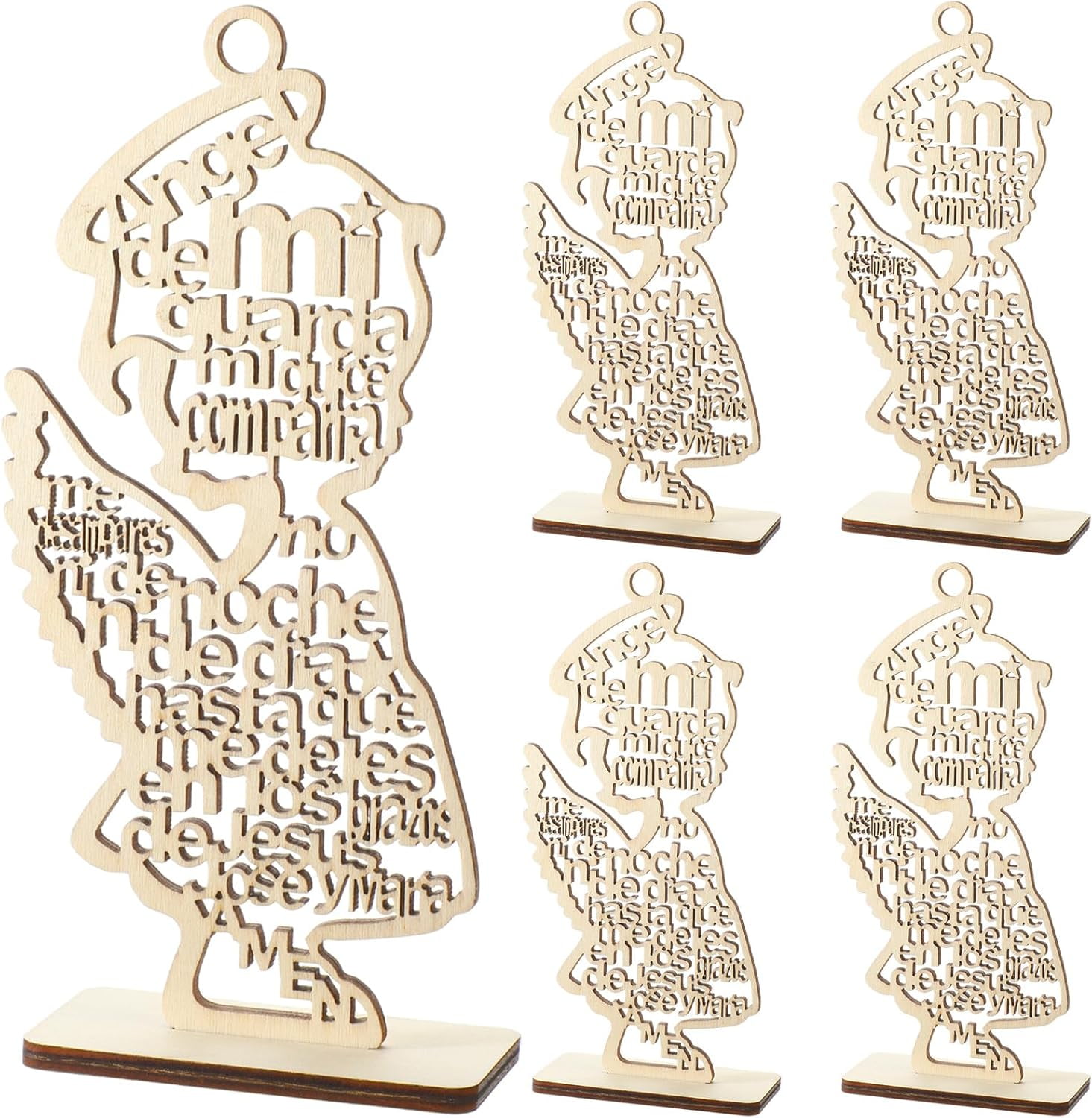 XD3-18 Pcs Guardian Angel Wings Boy Wooden Baptism Centerpiece for Table Wood with Stand Angel ...