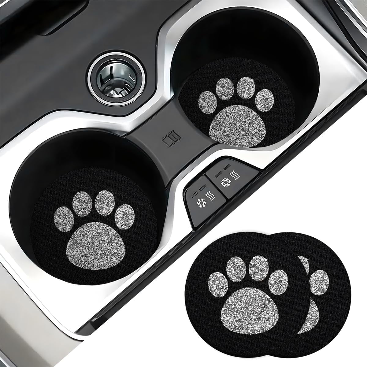 XD3-2 PCS Car Cup Holder Coasters, 2.75 Inches Round Rubber Paw Print ...