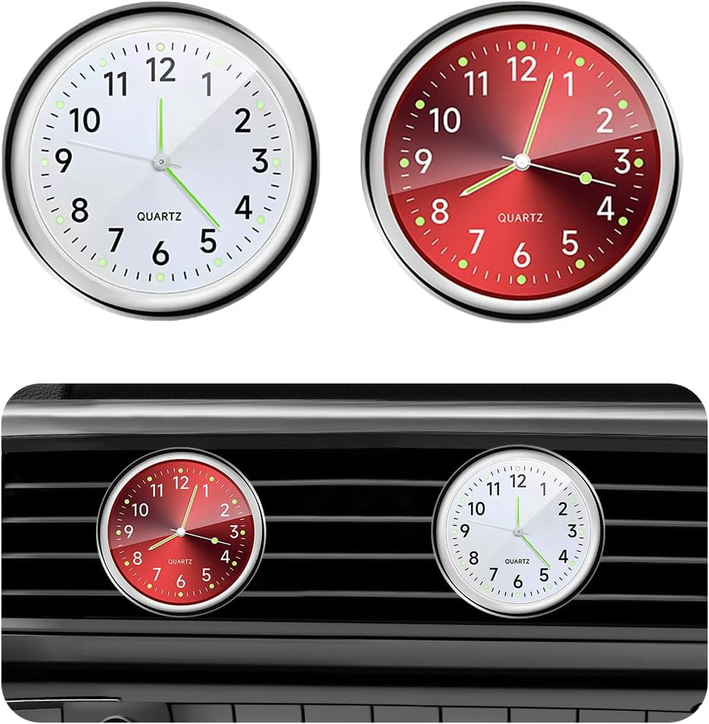 XD3-2 PCS Mini Car Clock, Round Shape Luminous Vehicle Dashboard Clock, Sturdy Clocks Watch with ...
