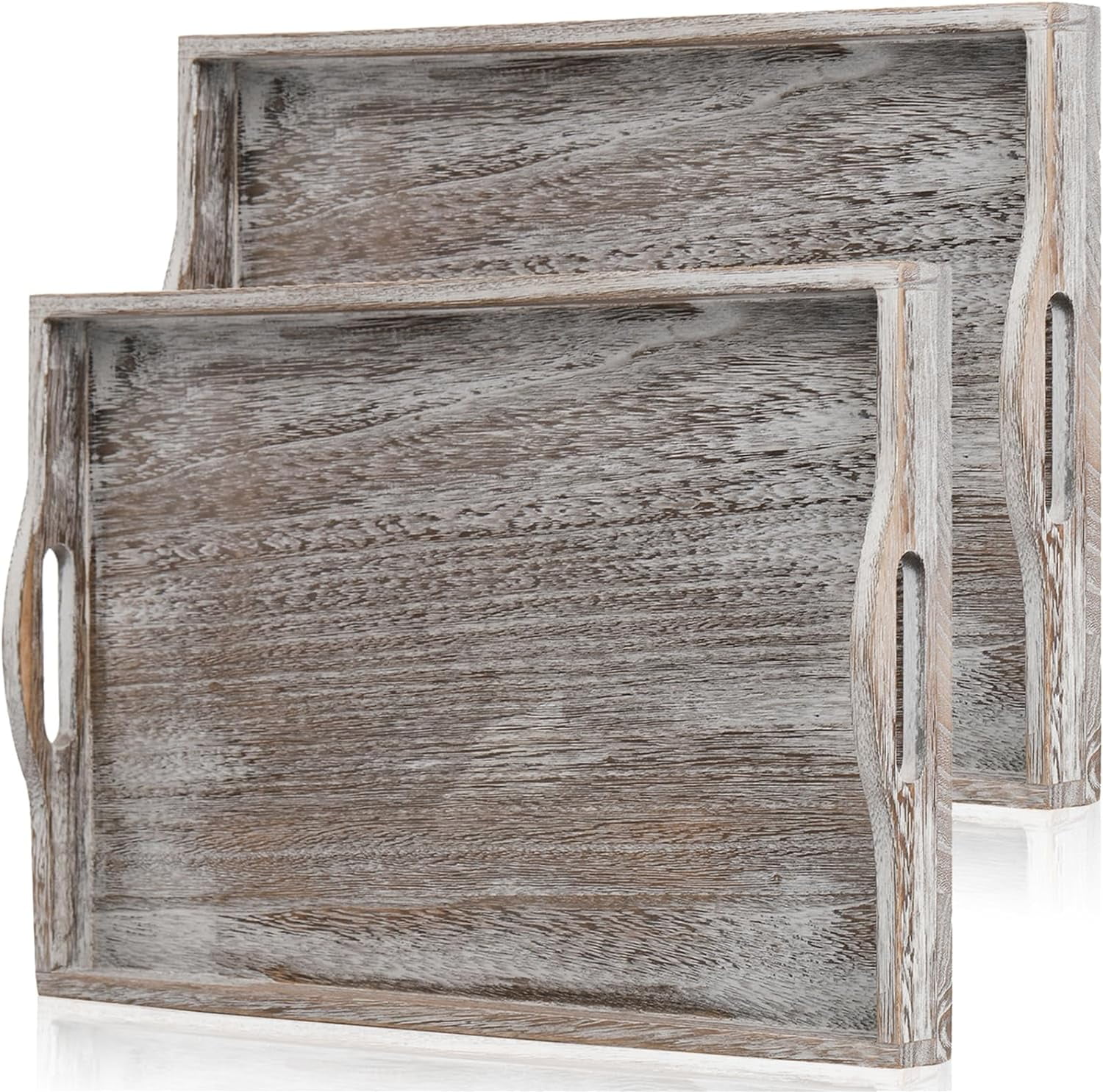 XD3-2 Pack Rustic Wood Serving Tray, 17" Ottoman Wooden Trays for ...