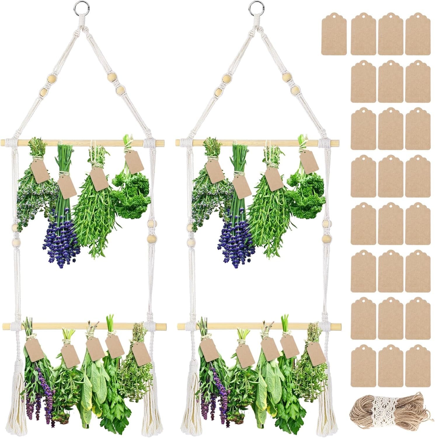 XD3-2 Pcs Double Herb Drying Rack with 10 Hooks Tier Drying Racks Hand ...