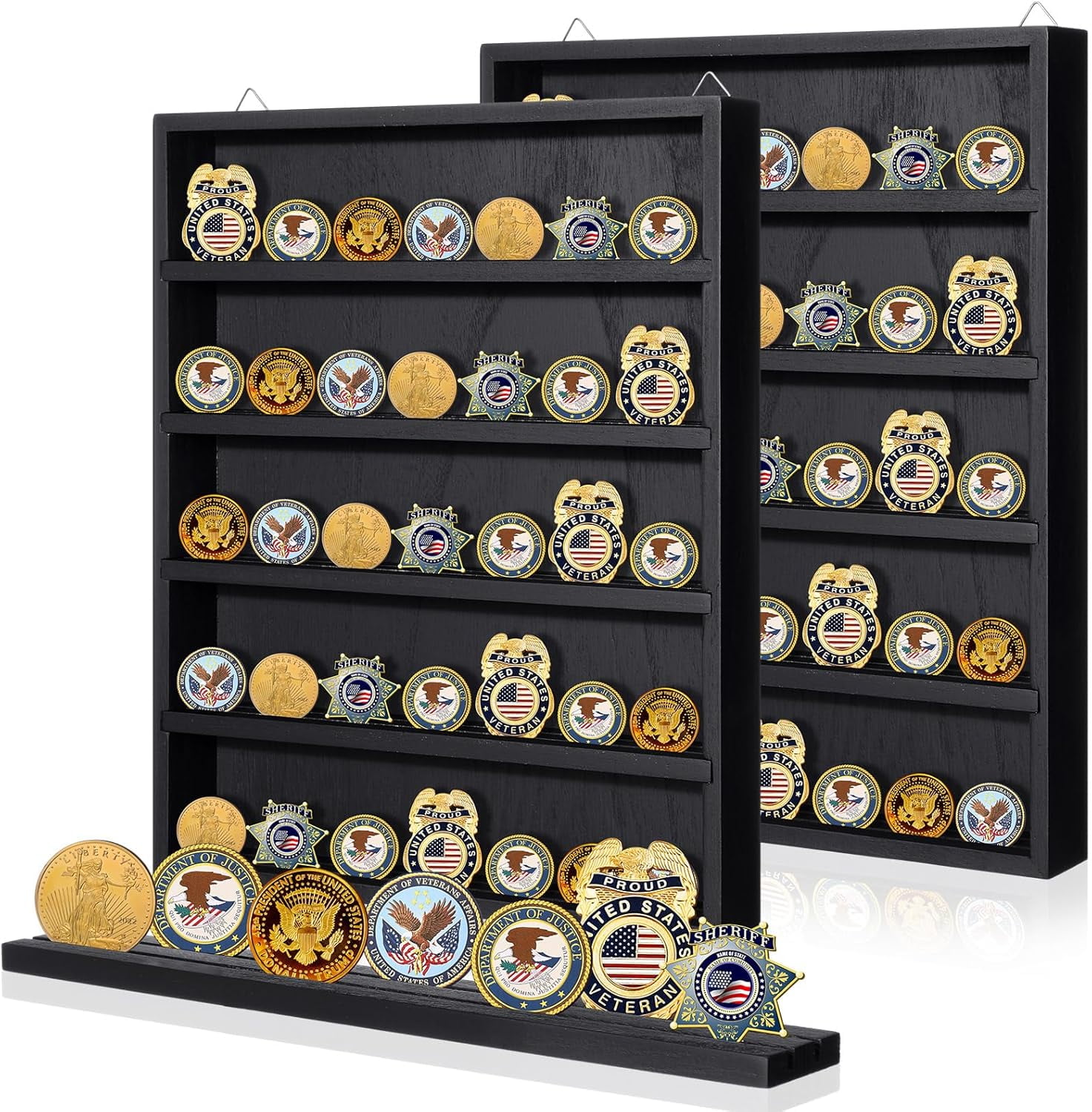 XD3-2 Pcs Military Challenge Coin Display Case 14''x11'' Wooden Coin ...