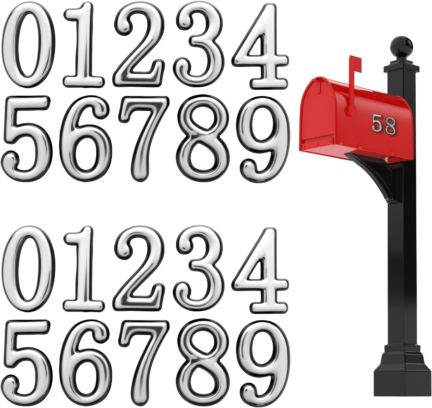 XD3-20 Pcs 3D Mail Box Numbers for Outside, 2 Inch 0-9 Mailbox Stickers ...