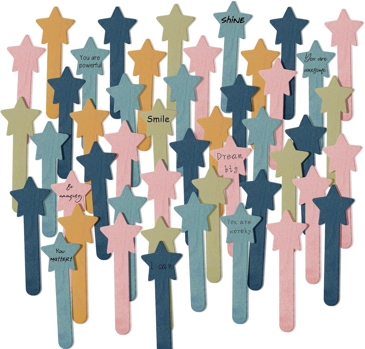 XD3-200 Pcs Wood Star Craft Sticks Stars Name Sticker Boho Classroom ...