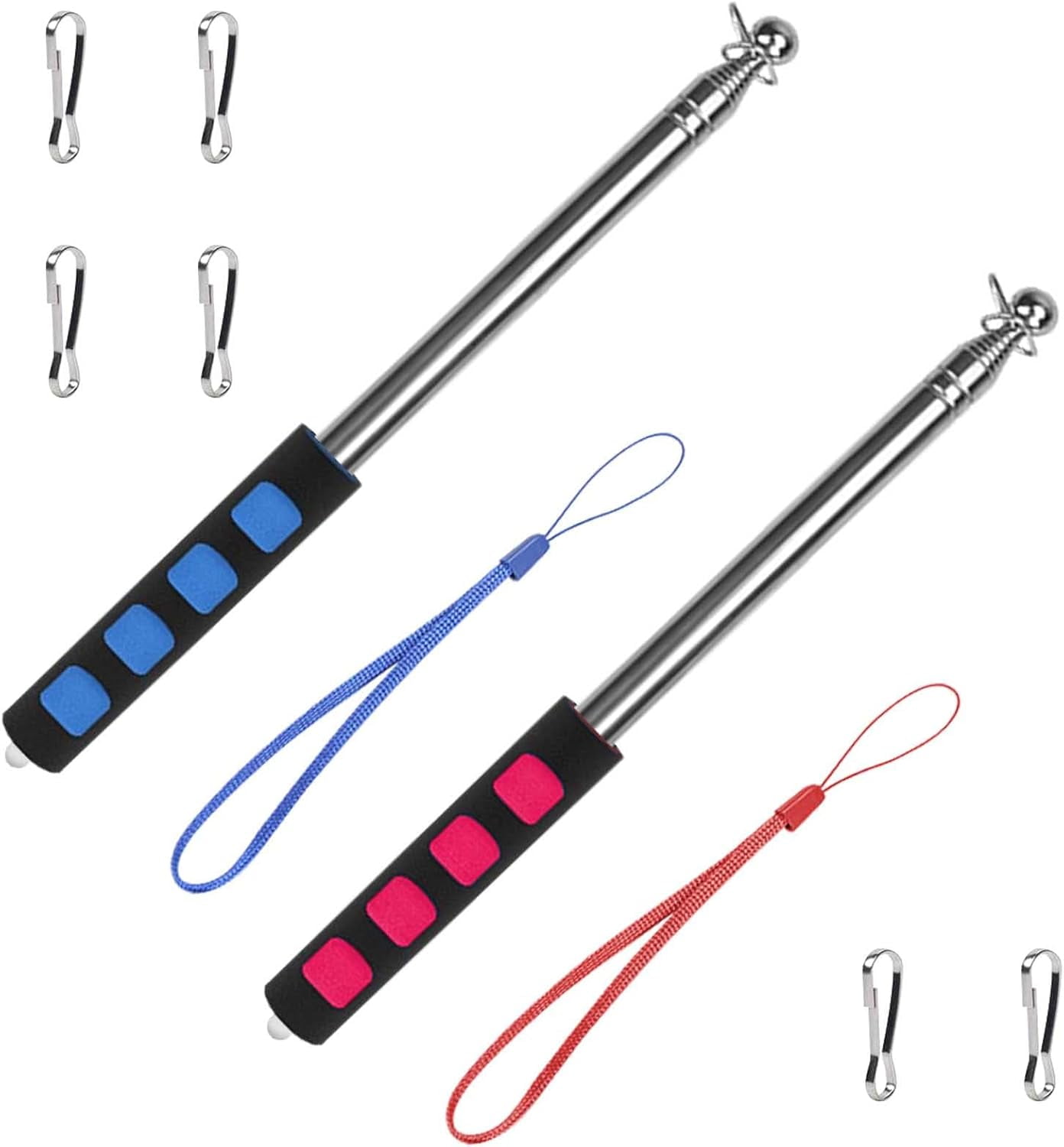 XD3-2Pcs 8.2FT Handheld Telescoping Flag Pole with Clips, Portable ...