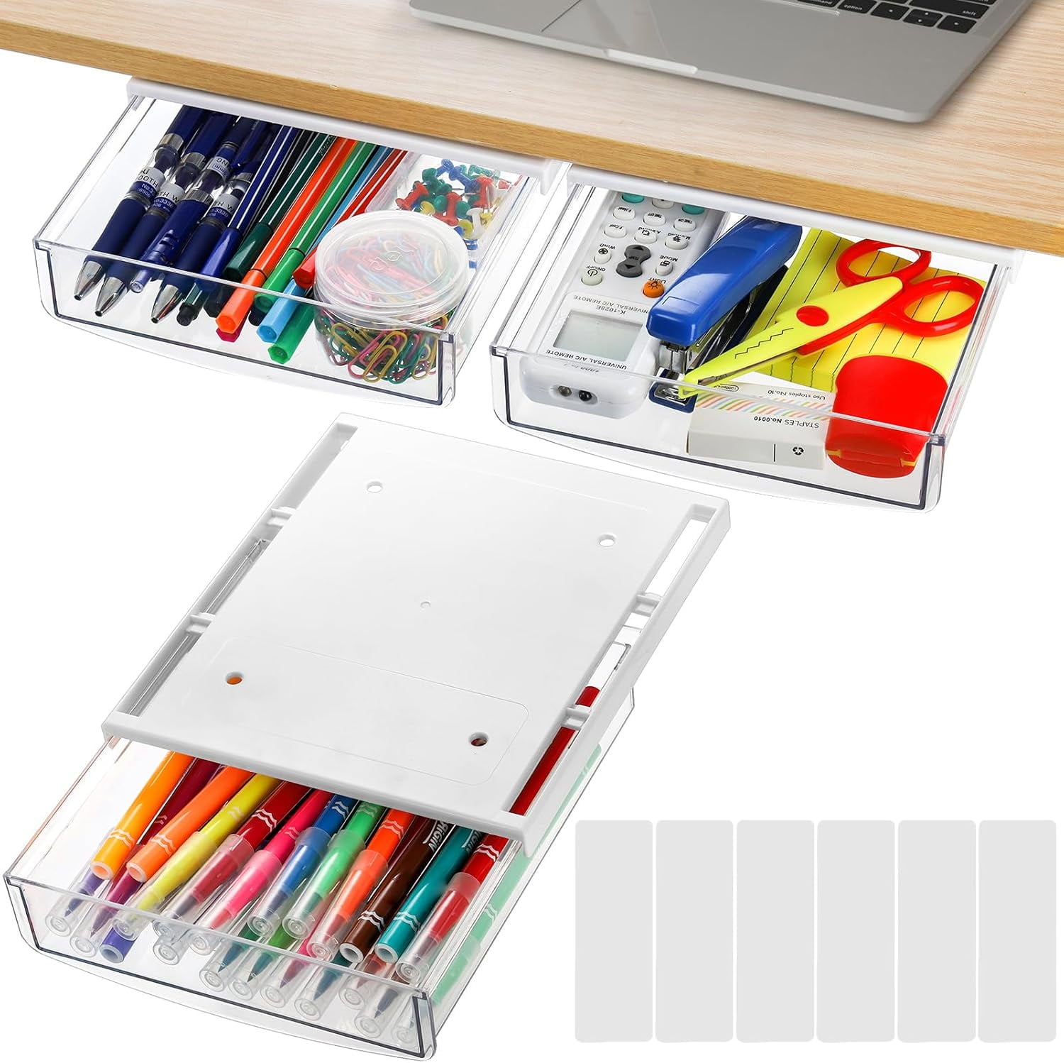 XD3-3 Pack Under Desk Drawer, Self-Adhesive Slide Out Organizer Tray ...