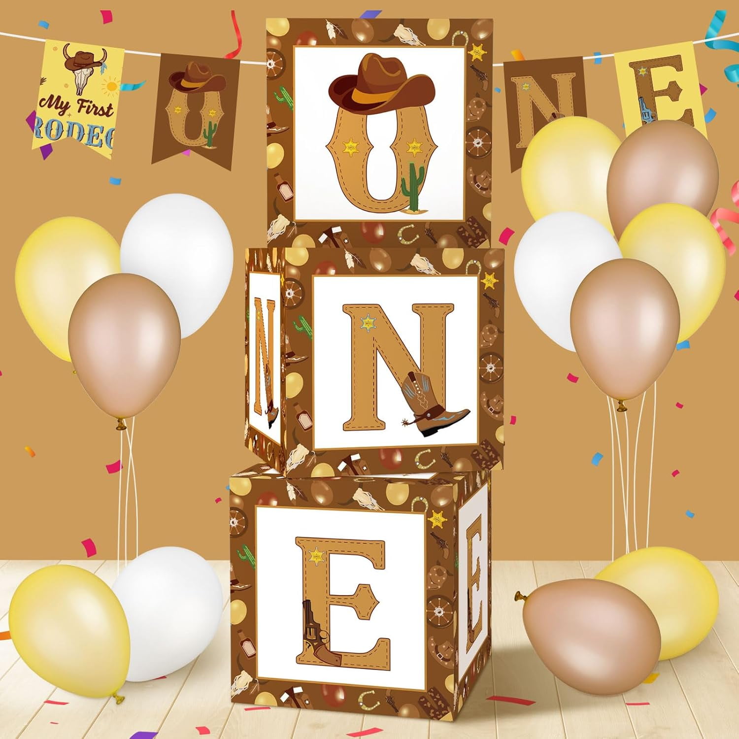 XD3-3 Pcs My First Rodeo Balloon Boxes with ONE Letters Cowboy 1st ...