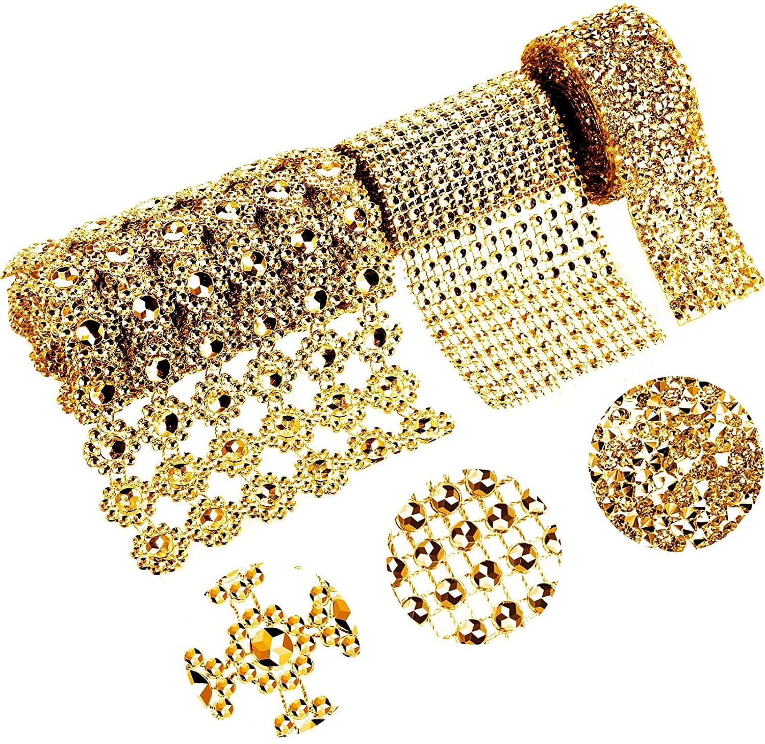 XD3-3 Rolls/3 Yards Rhinestone Ribbon Diamond Bling Ribbons Flower Mesh ...