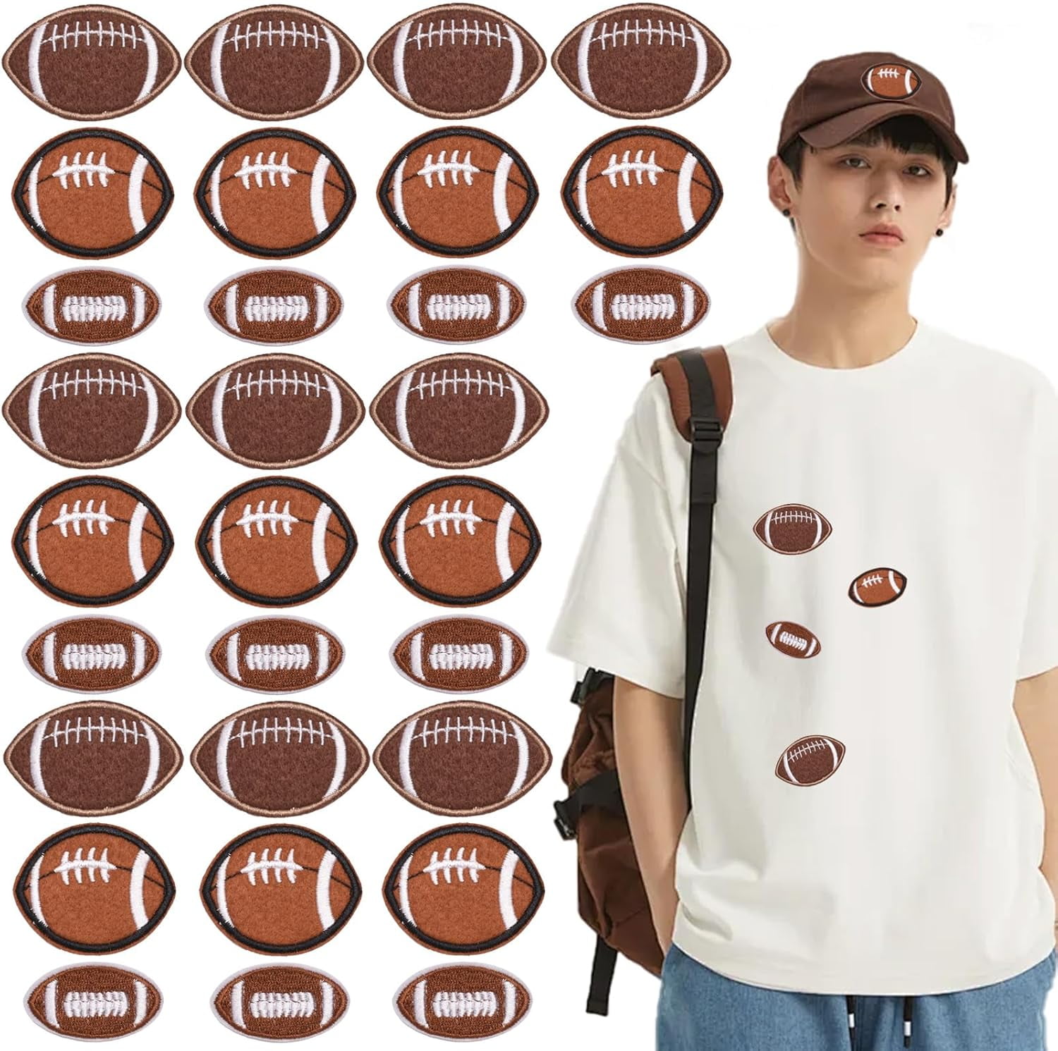 XD3-30 PCS Football Patches Chenille Rugby Embroidered Iron On Patches Sports Embroidery ...