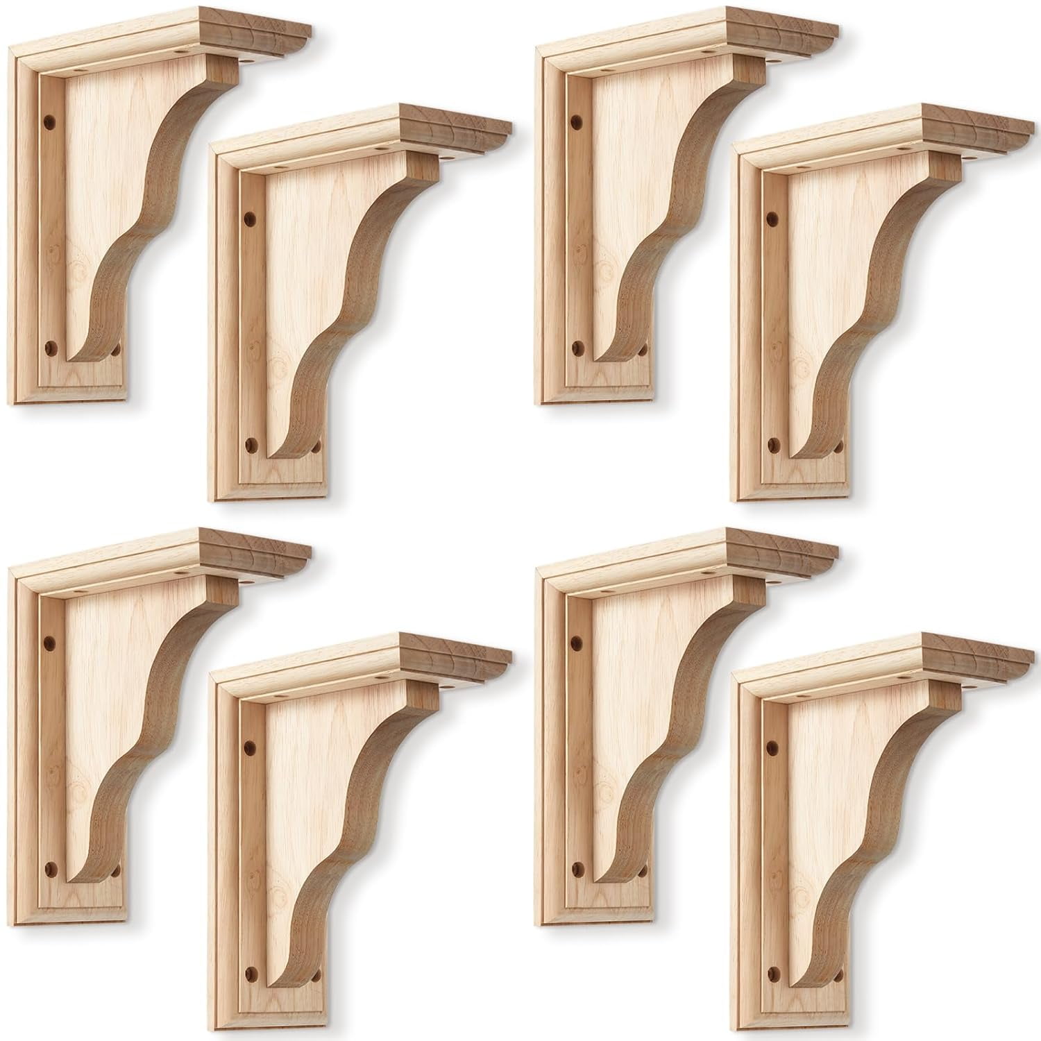 XD3-4 Pcs 3 1/2" W x 7" D x 9" H Traditional Wood Brackets Unfinished Hardwood Brackets ...