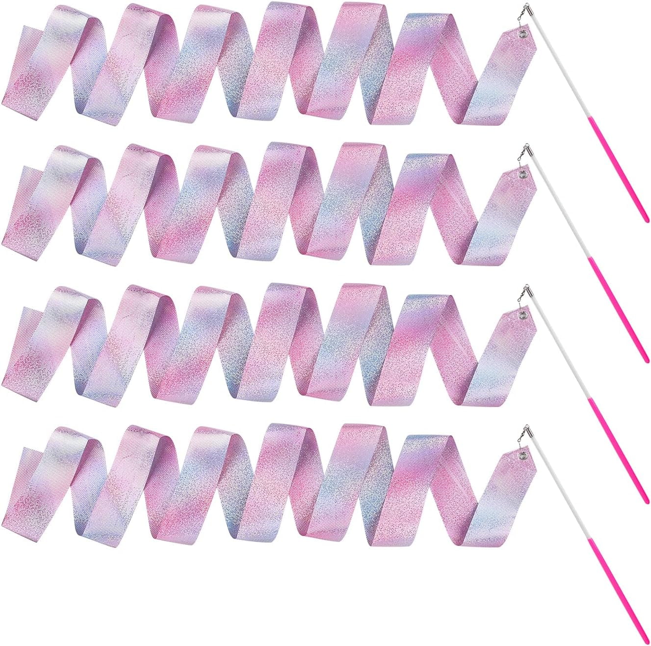 XD3-4 Pieces 2 Meters Rainbow Dancer Ribbons for Kids Sparkling Dance ...