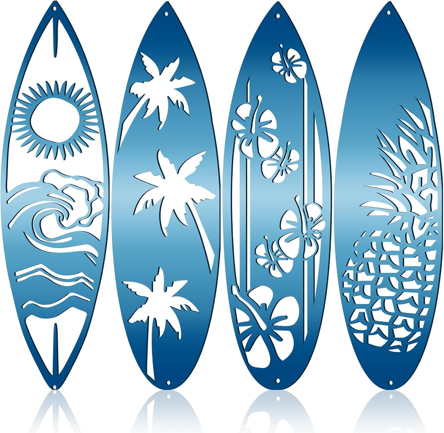 XD3-4 Pieces Metal Surf Board Wall Decor Summer Metal Surfboard Beach ...