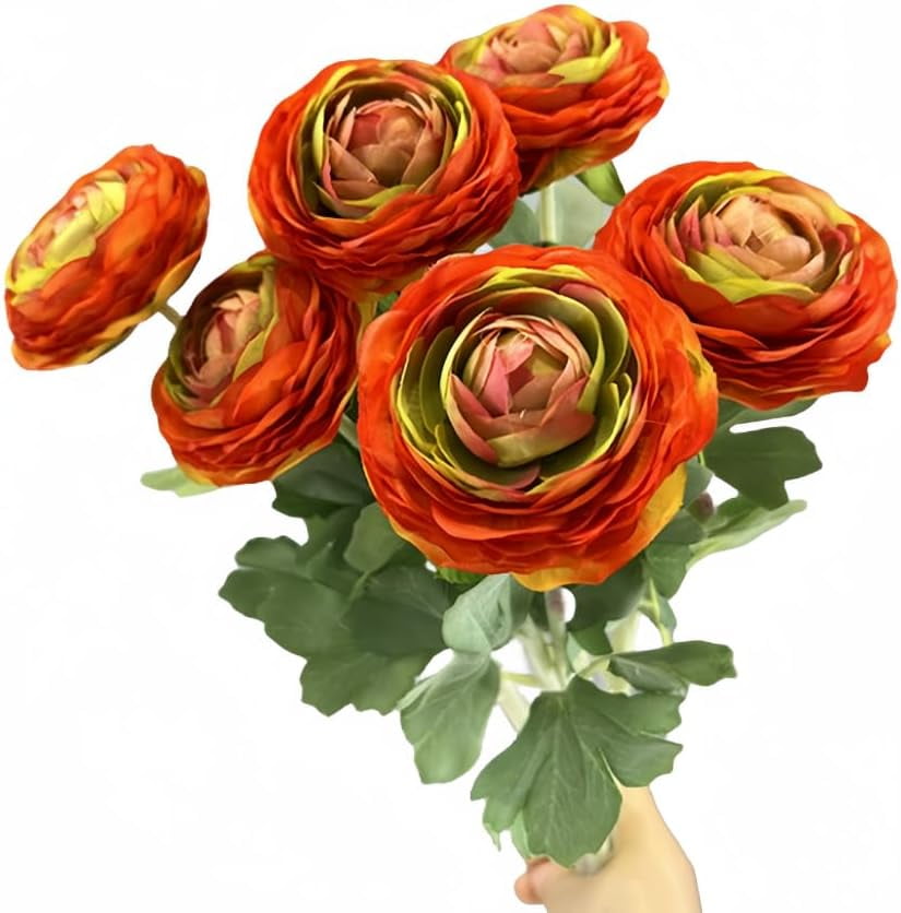 XD3-5Pcs 19.6" Artificial Ranunculus Flowers Real Touch Stem Ranunculus ...