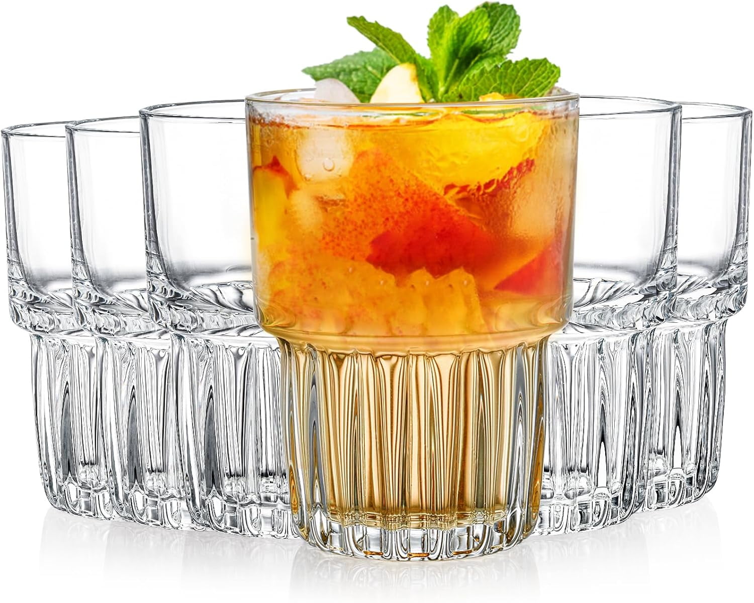 XD3-6 Pack Drinking Glasses Set, 12 OZ Clear Striped Iced Tea Water ...